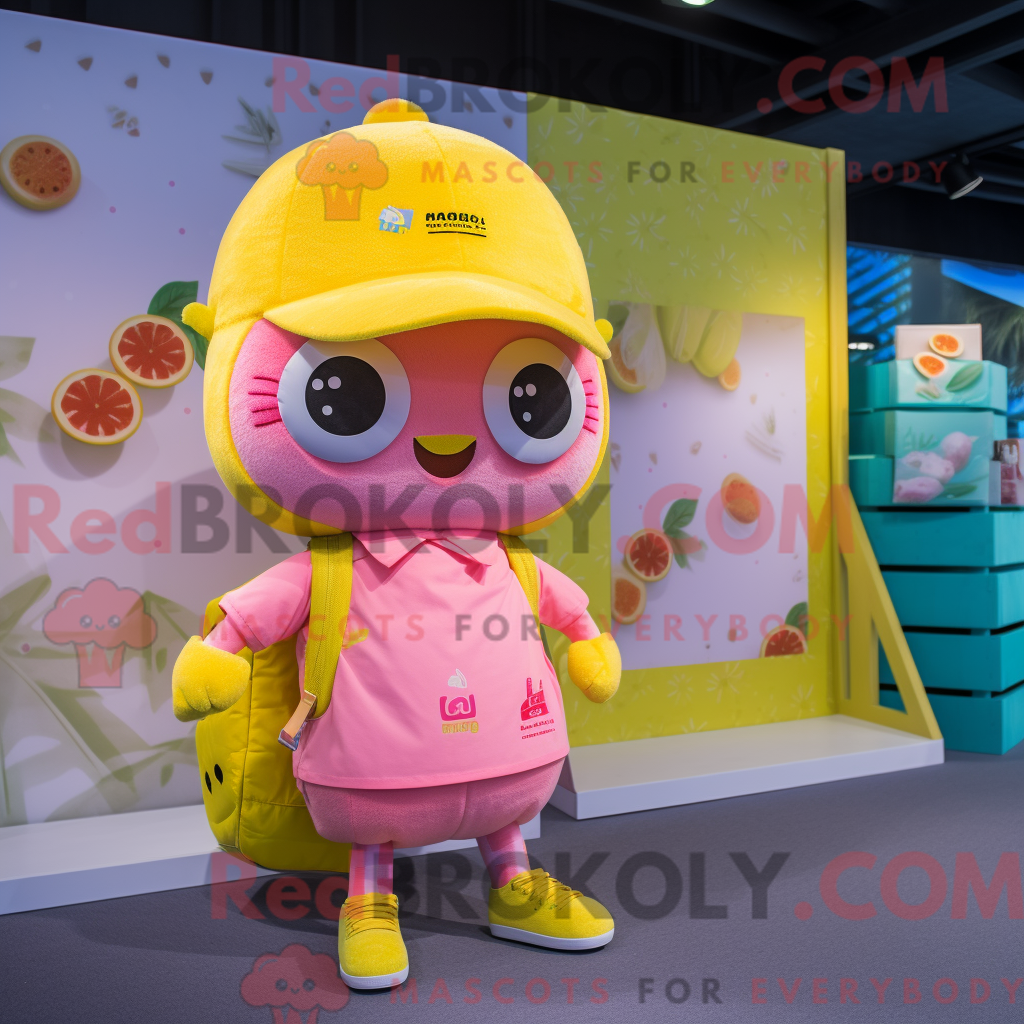 Lemon Yellow Pink REDBROKOLY mascot costume character dressed with a ...