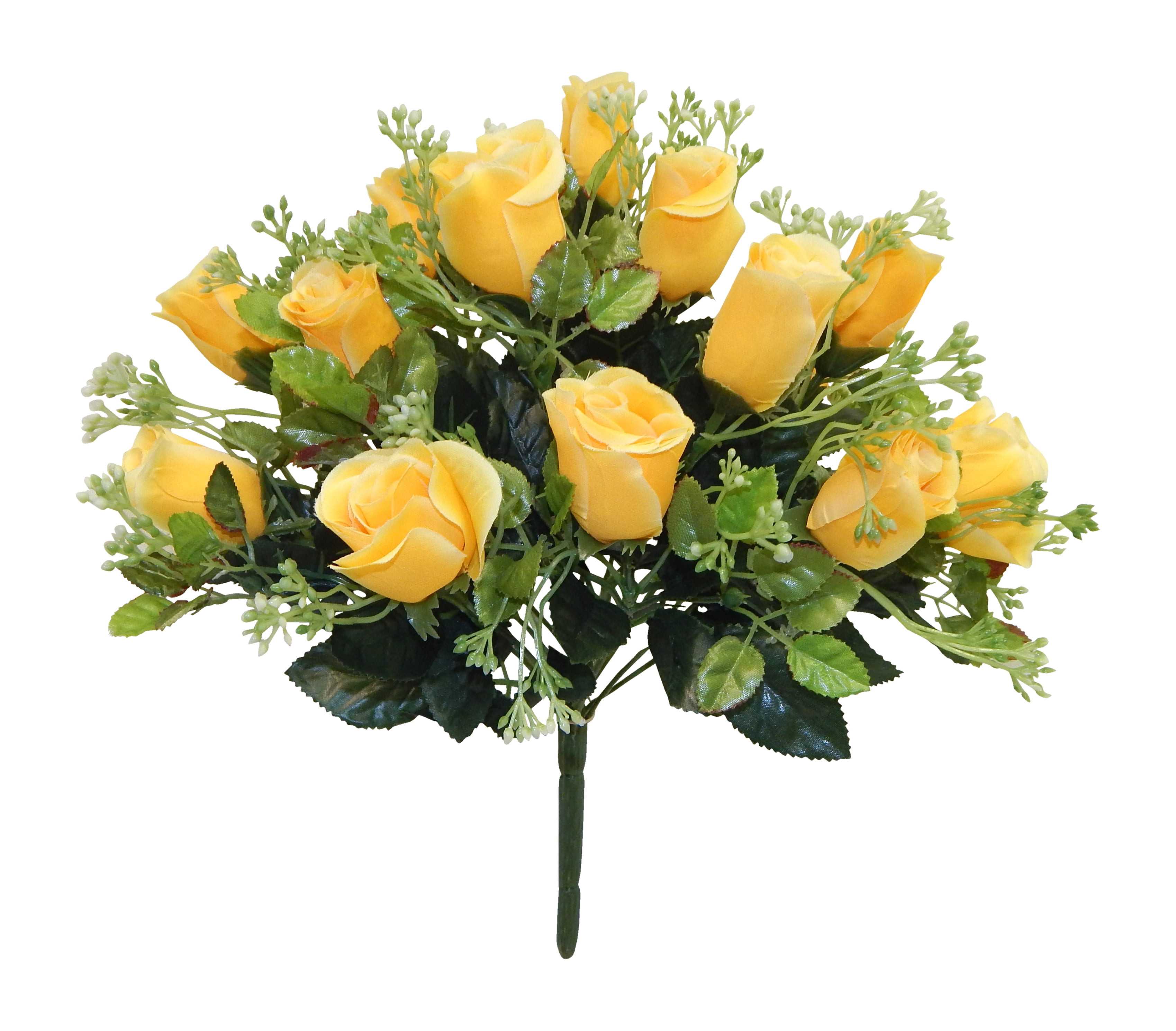 Lemon Yellow Rose Bud with Gypsophila 13in Artificial Polysilk Faux ...