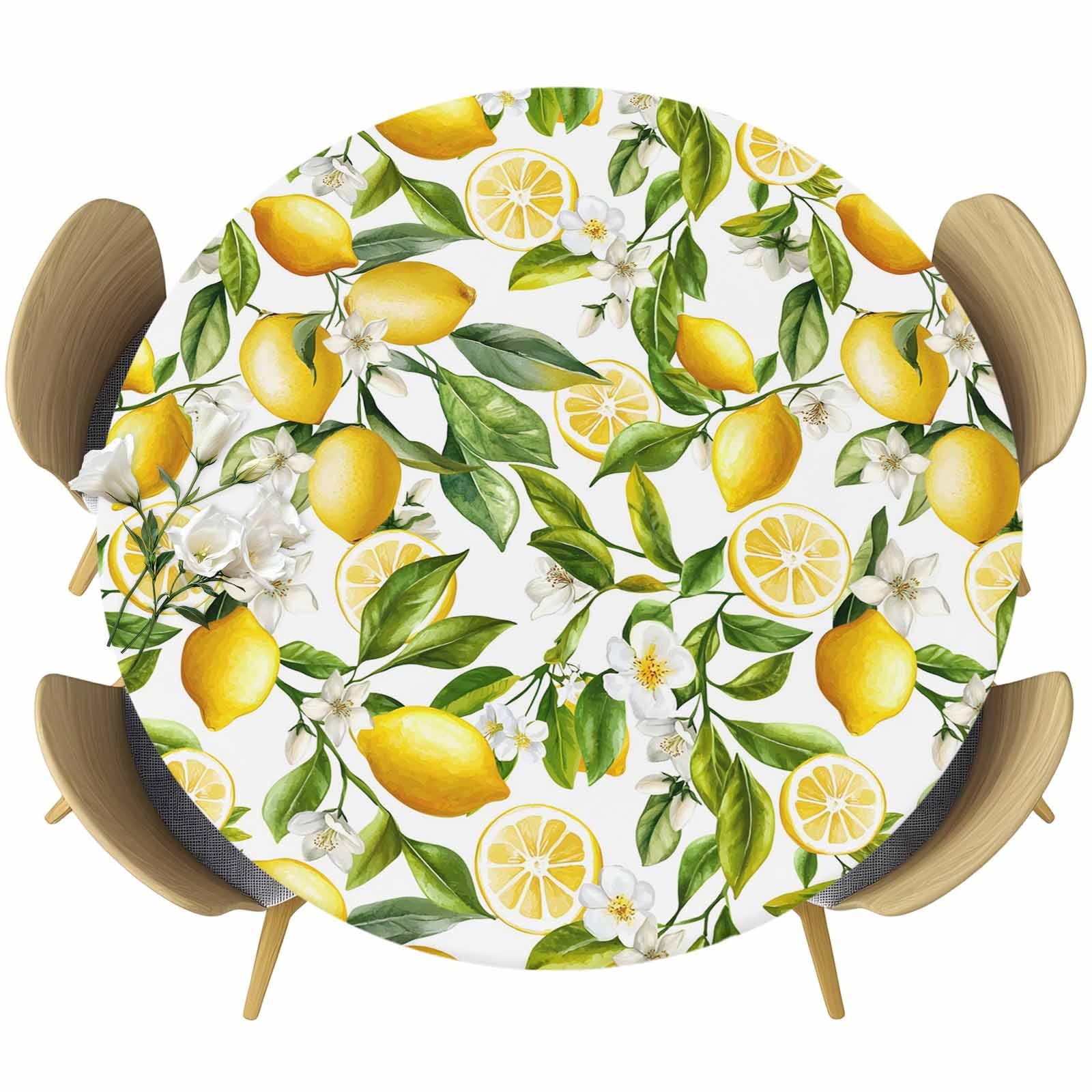 Lemon Yellow Round Tablecloth 45-54 Inch Round Fitted Table Cloth with ...