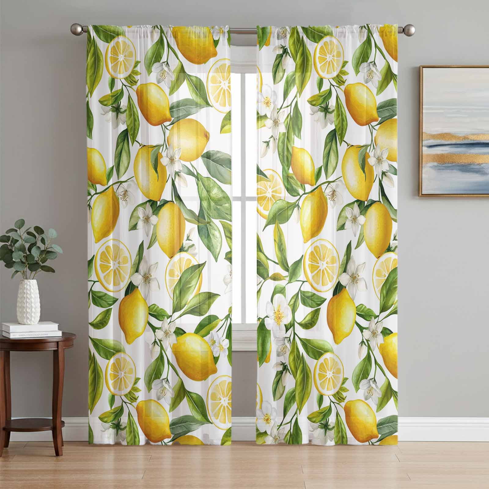 Lemon Yellow Semi Sheer Curtains 72 Inch Length 2 Panels Set, Country ...
