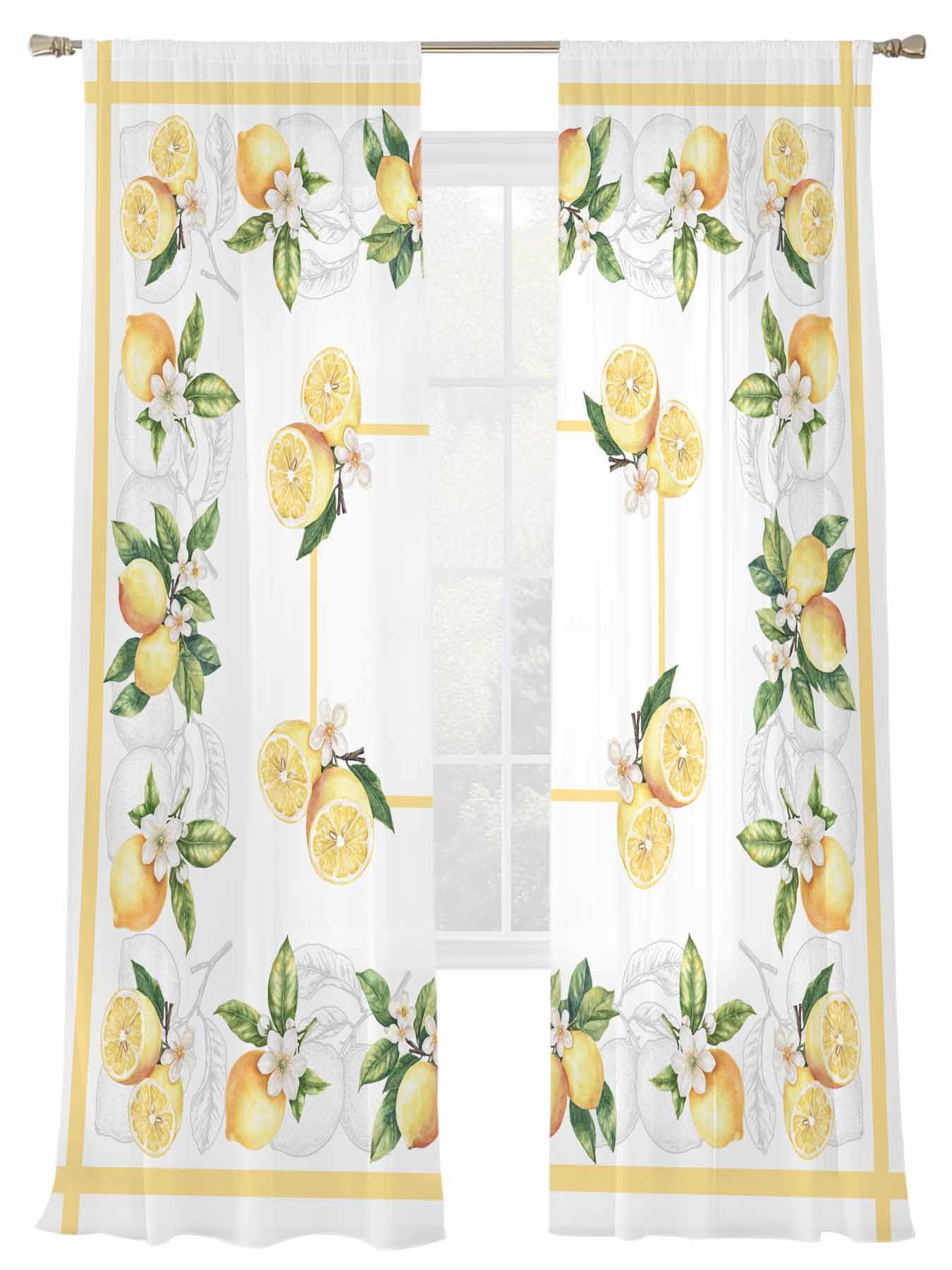 Lemon Yellow Sheer Curtains 96 Inch Length 2 Panels Set, Semi ...