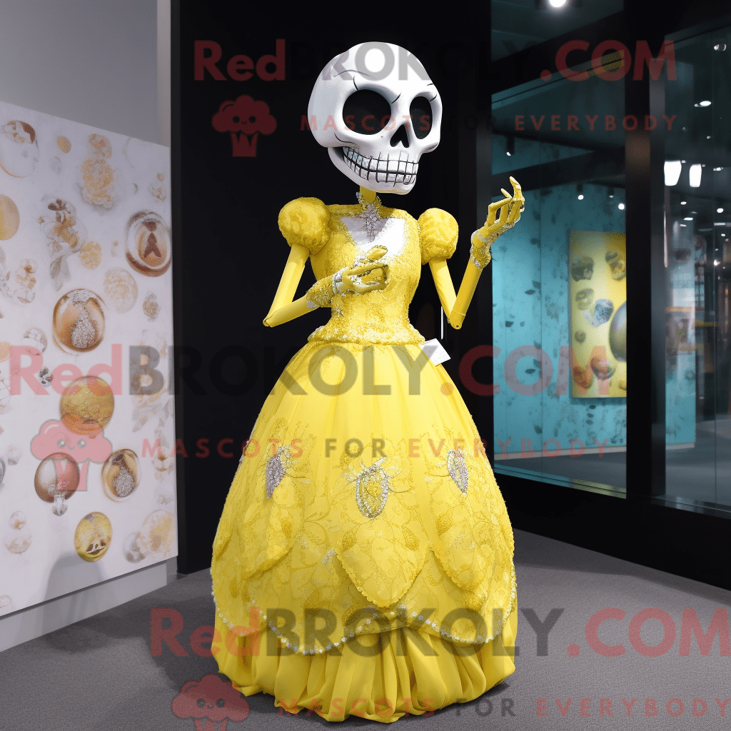 Lemon Yellow Skull REDBROKOLY mascot costume character dressed with a ...