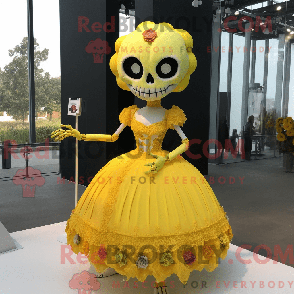 Lemon Yellow Skull REDBROKOLY mascot costume character dressed with a ...