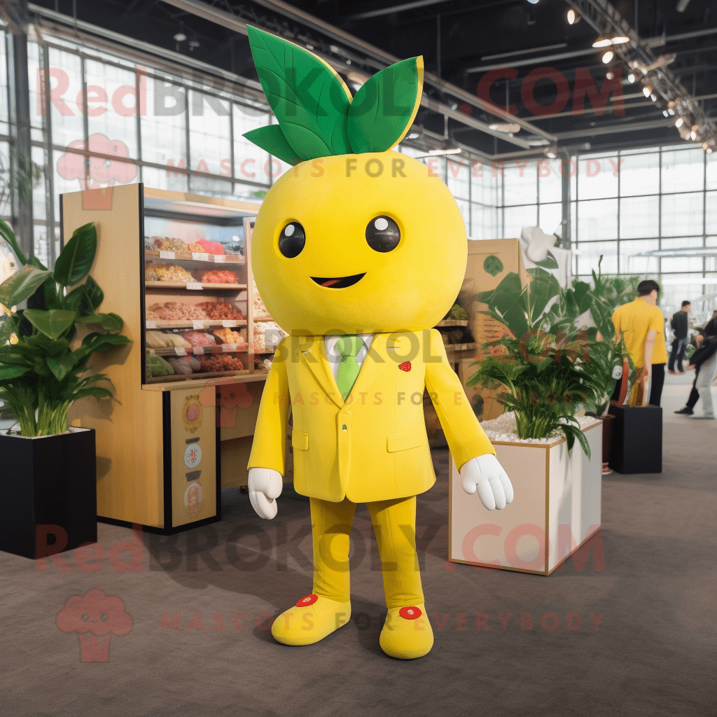 Lemon Yellow Strawberry REDBROKOLY mascot costume character dressed ...