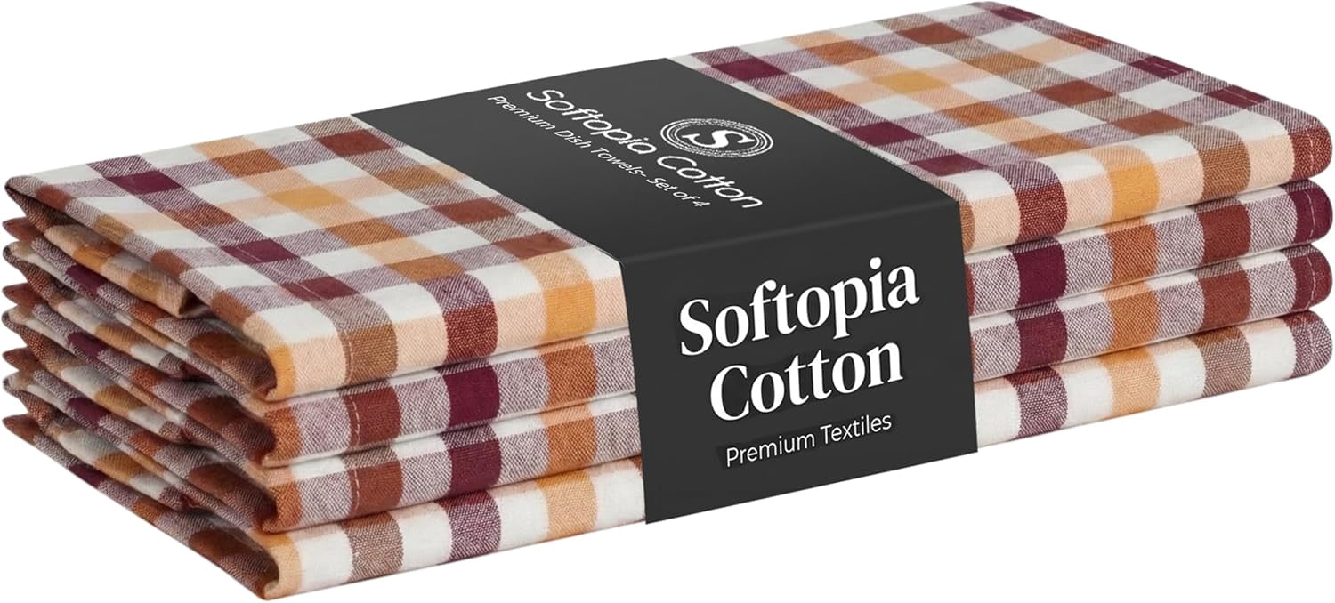 Lemon Yellow & White Buffalo Check Kitchen Towels, 16x26", 4-Pack ...