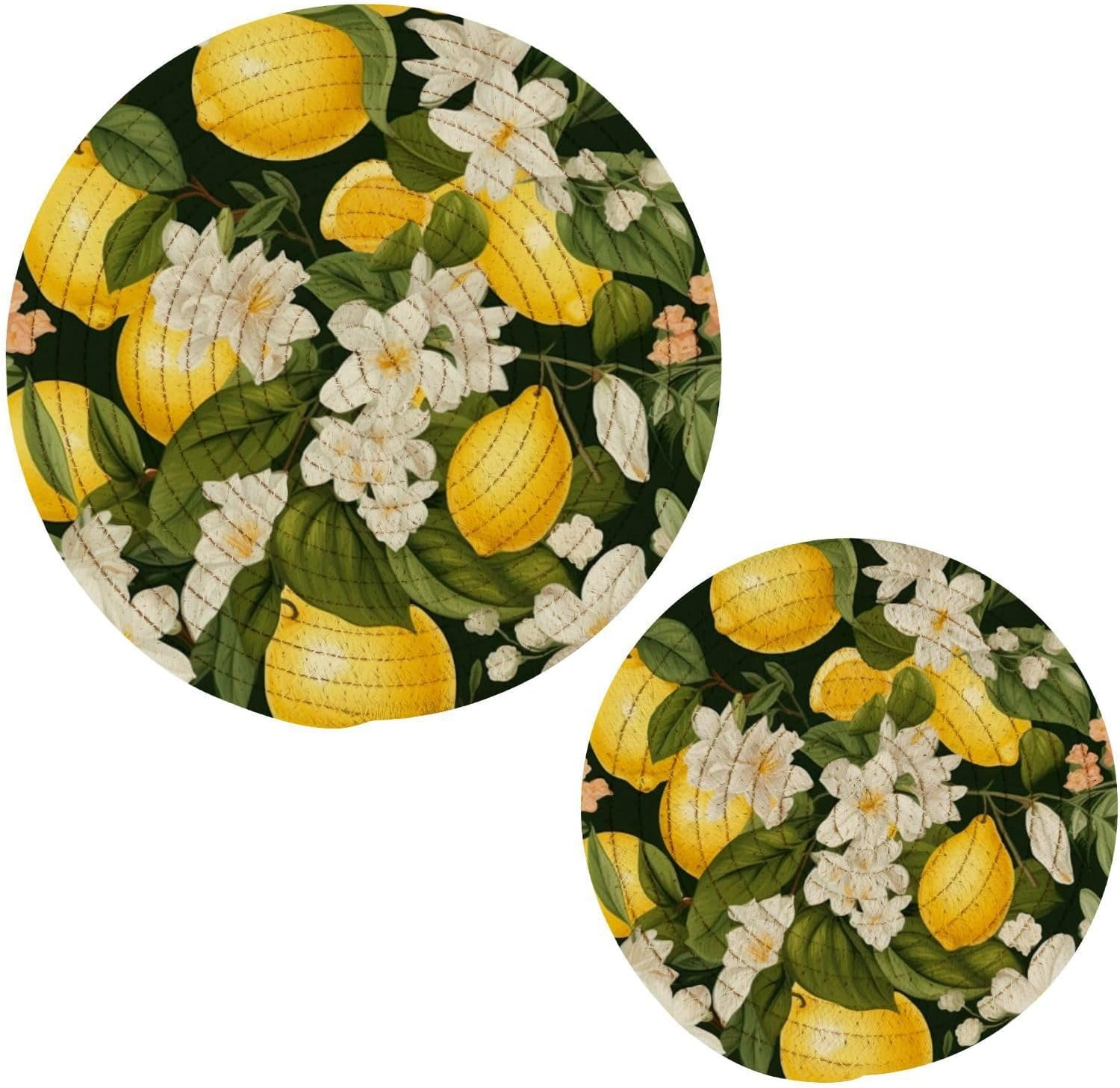 Lemon and Daffodil Pattern Round Woven Potholders Set Trivets for Hot ...