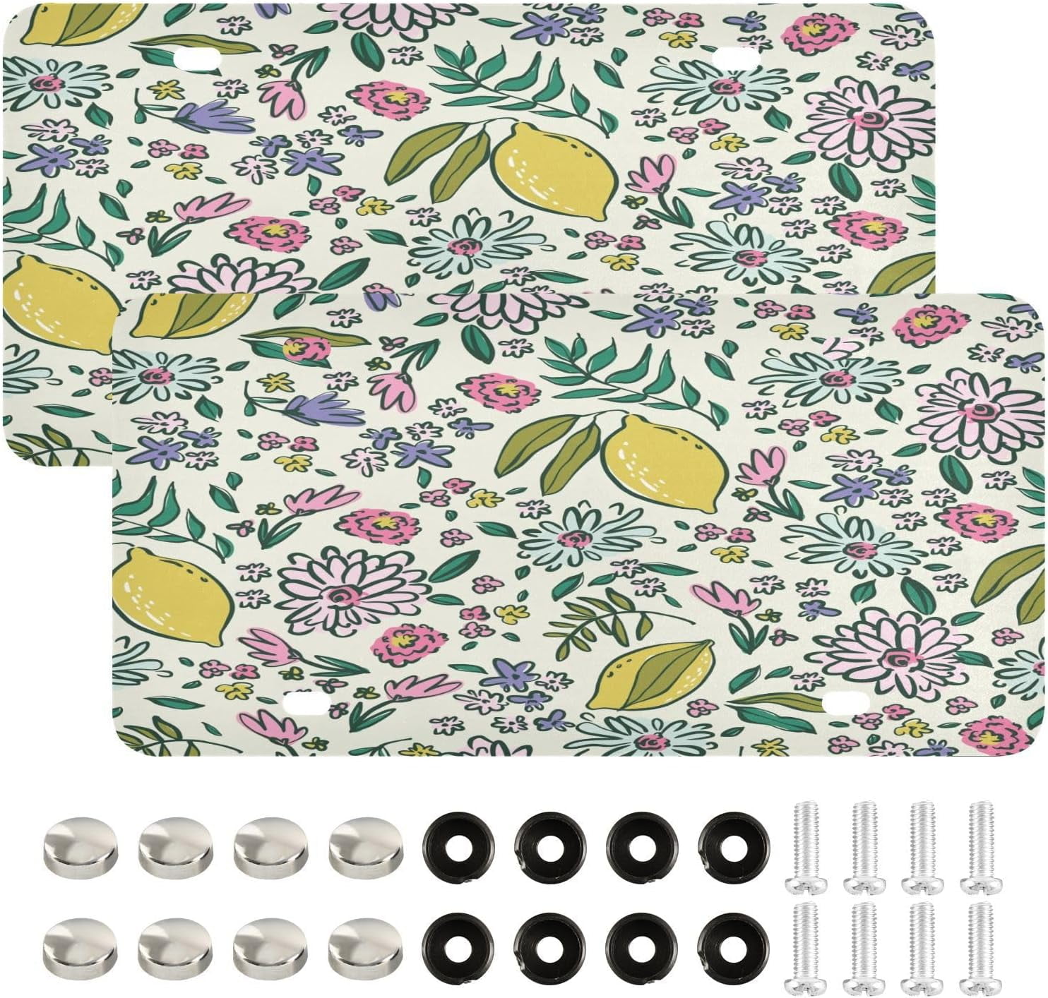 Lemon and Flower Pattern License Plates Front License Plate Covers ...