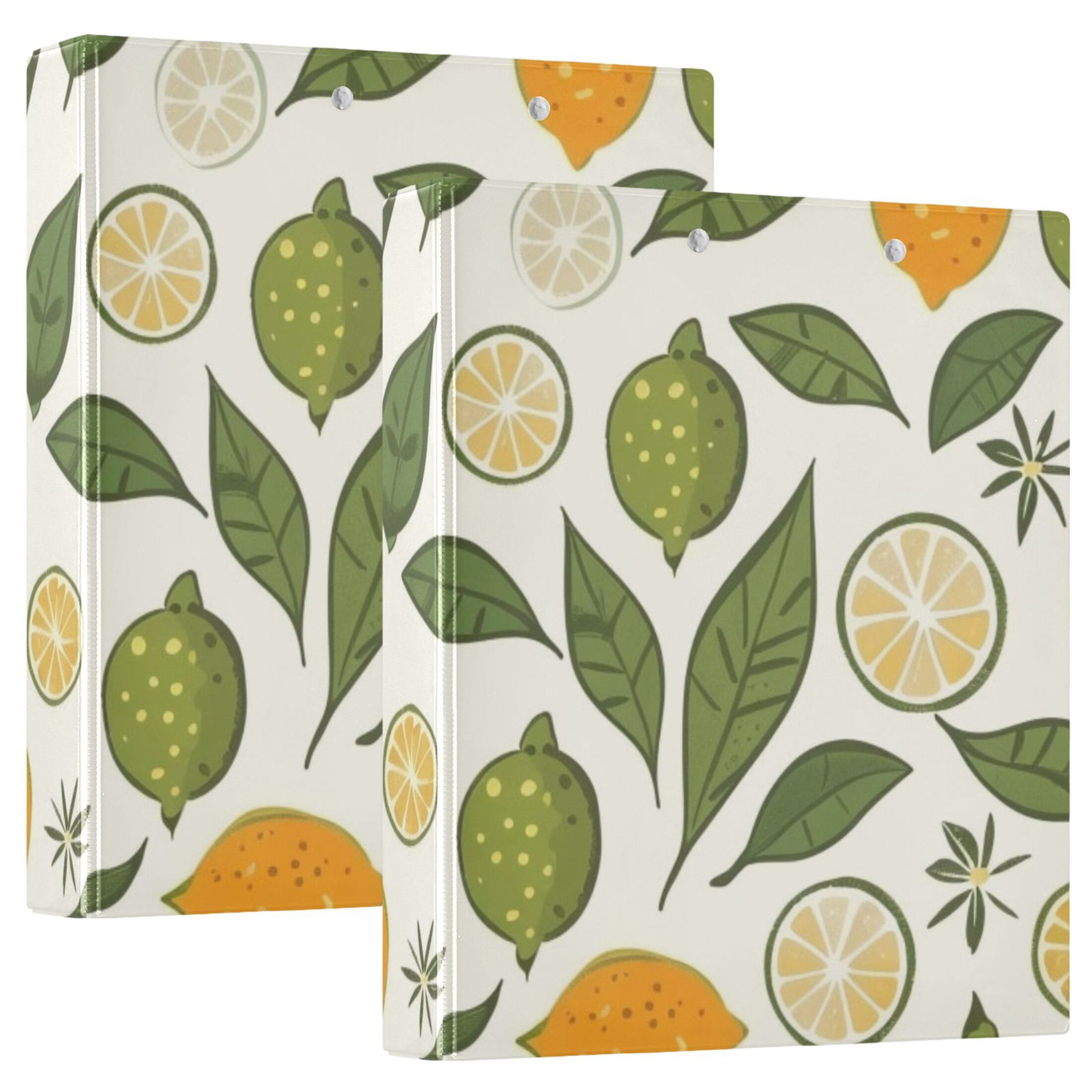 Lemon and Green Leaves Hardcover 3 Ring Binder 1.5 inch Round Rings ...