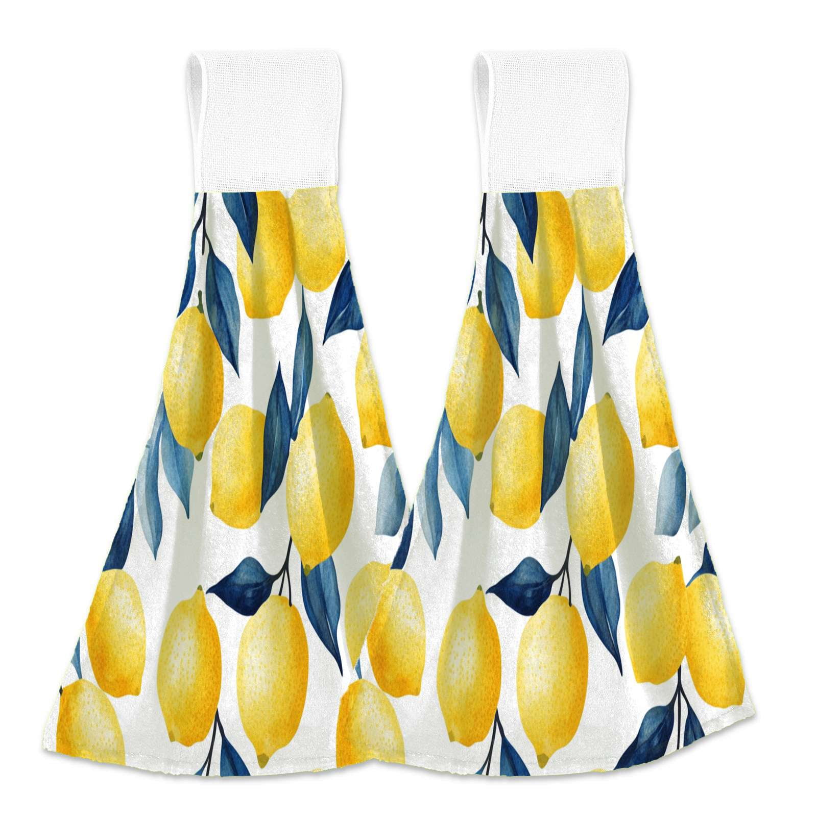 Lemon and Leaf Pattern Hanging Kitchen Hand Towels Sets with Loop Hand ...