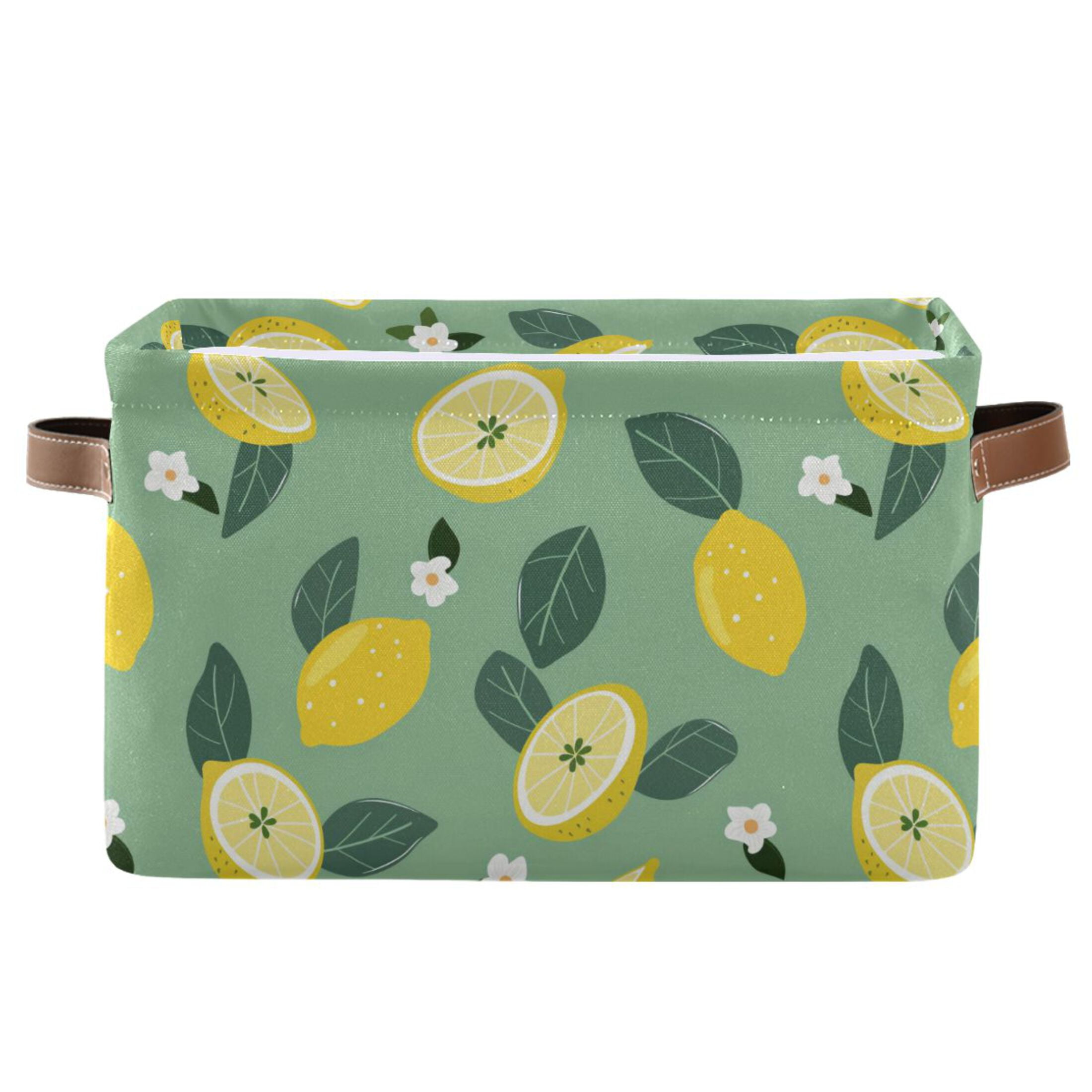 Lemon and Leaf Storage Bins with Handle Fabric Organizer Basket ...