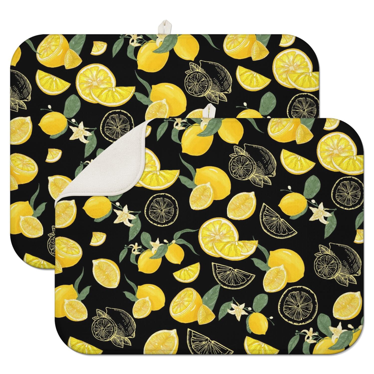 Lemon and Leaves Coffee Mat – Artistic Floral Lemon Design Microfiber ...
