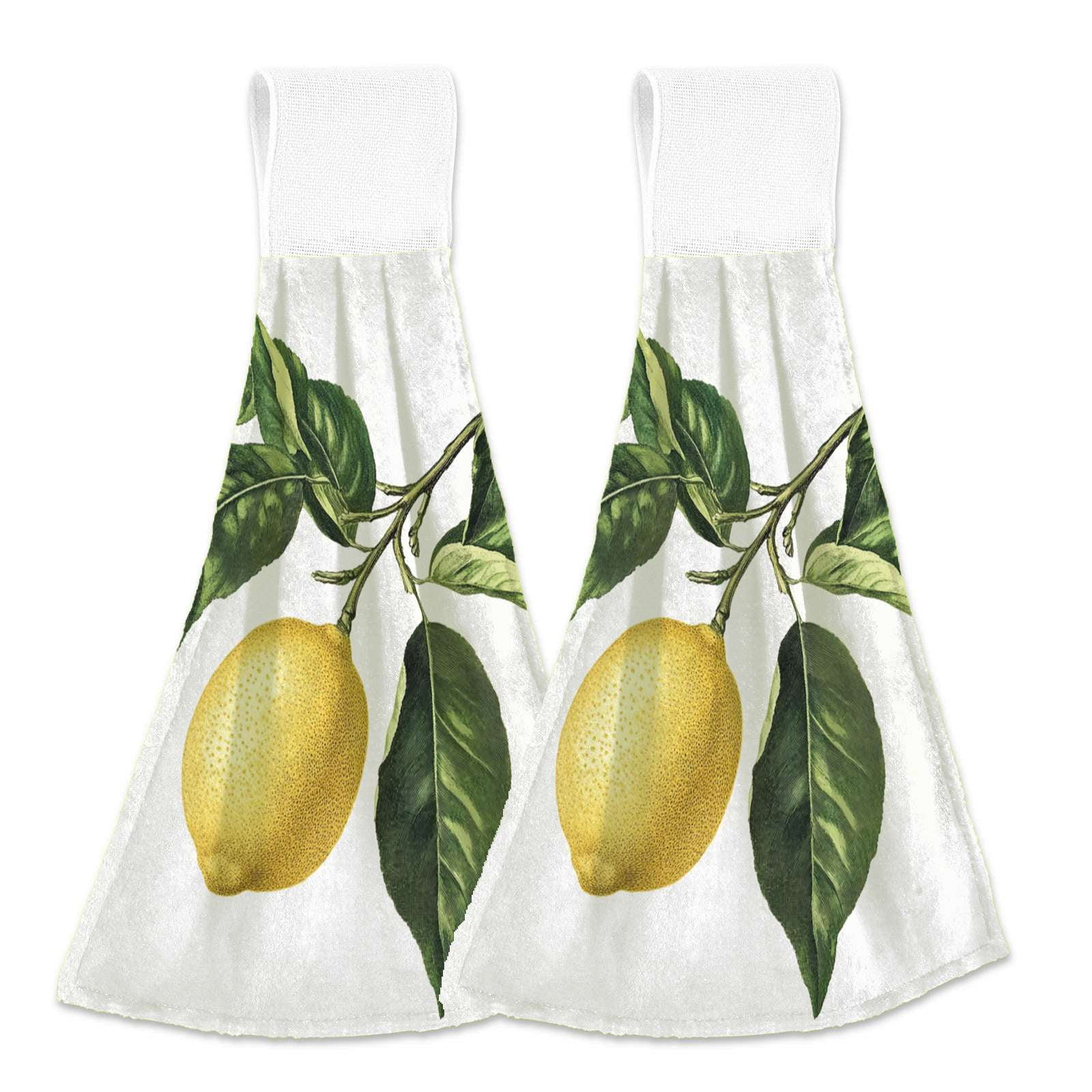 Lemon and Leaves Illustration Hanging Kitchen Hand Towels Sets with ...