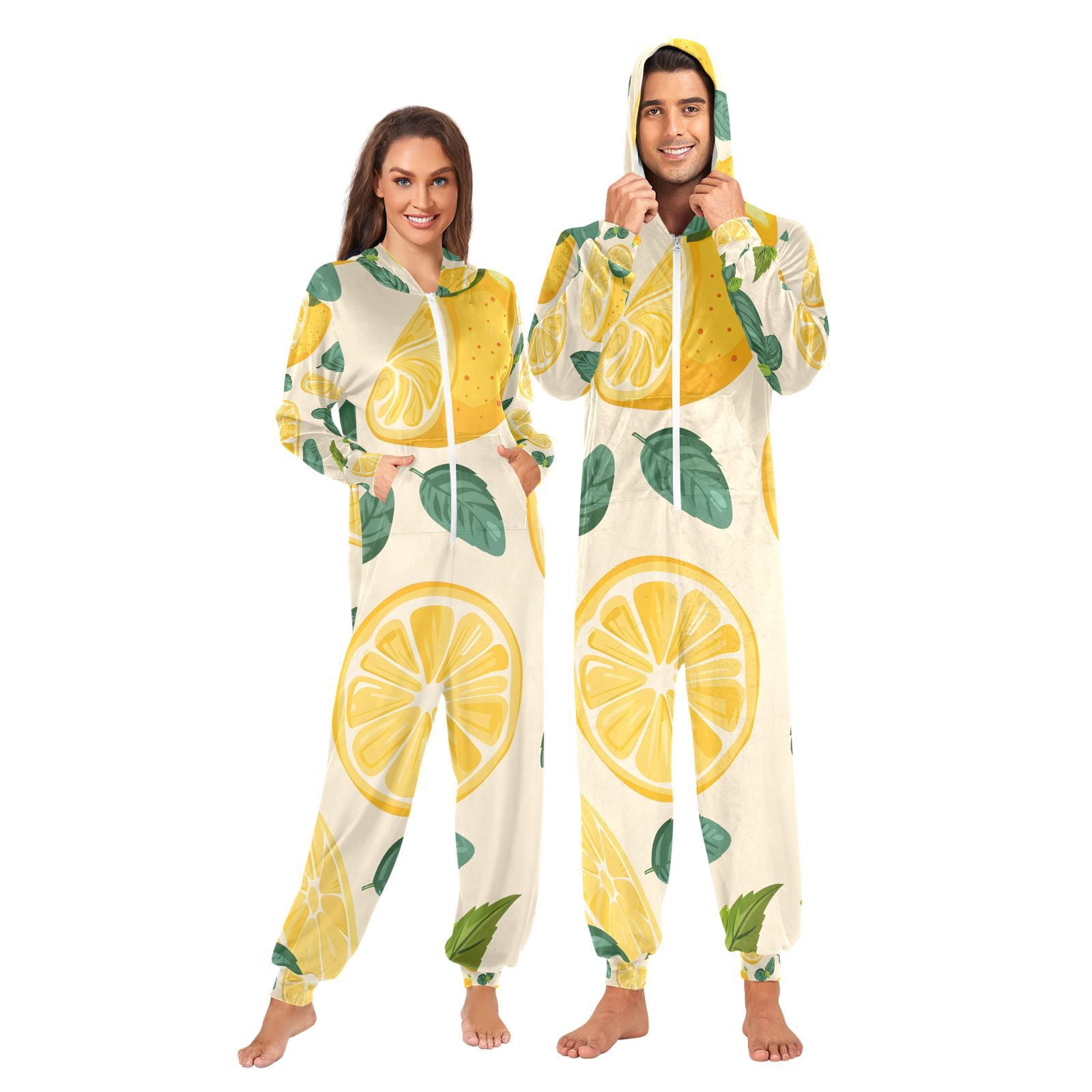 Lemon and Mint Leaves Adult Onesie Pajamas Slim Fit Christmas One Piece ...