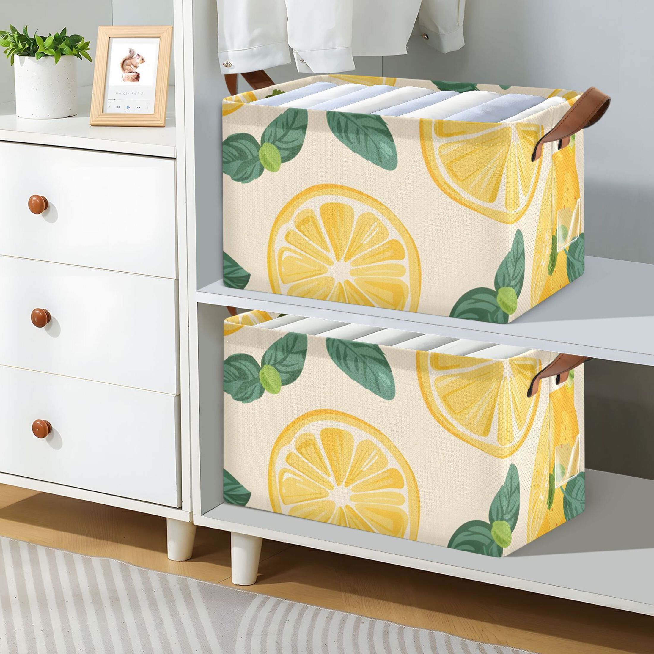 Lemon and Mint Leaves Foldable Storage Large Fabric Storage Baskets ...