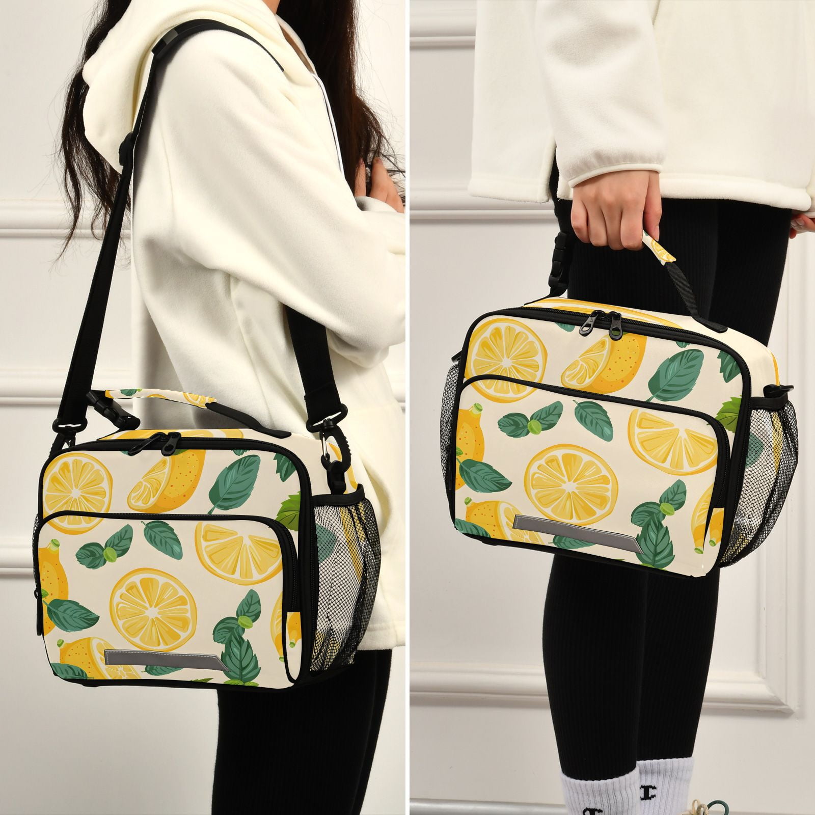 Lemon and Mint Leaves Lunch Bag Cooler Bag Cooling Tote Portable ...