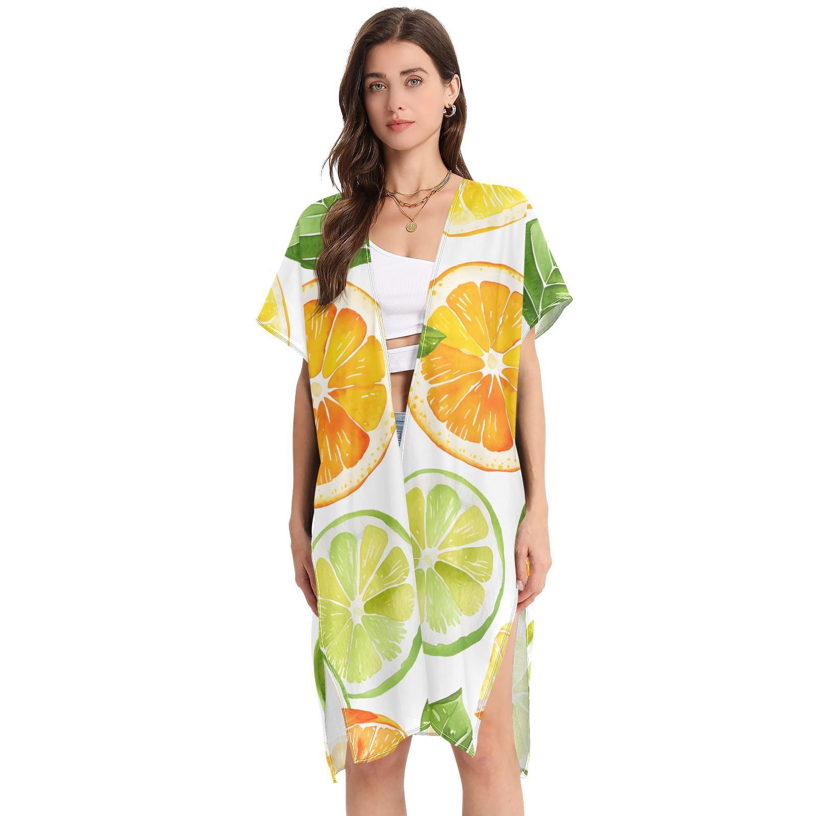 Lemon and Orange Women Swimsuit Cover up V Neck Beach Dress Short ...
