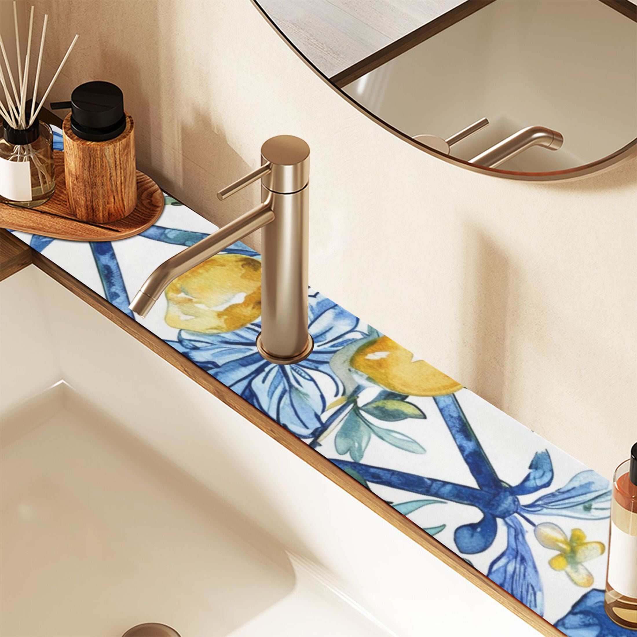 Lemon and Plant Sink Splash Guard Faucet Drying Mat 30"x5.4" Absorbent ...