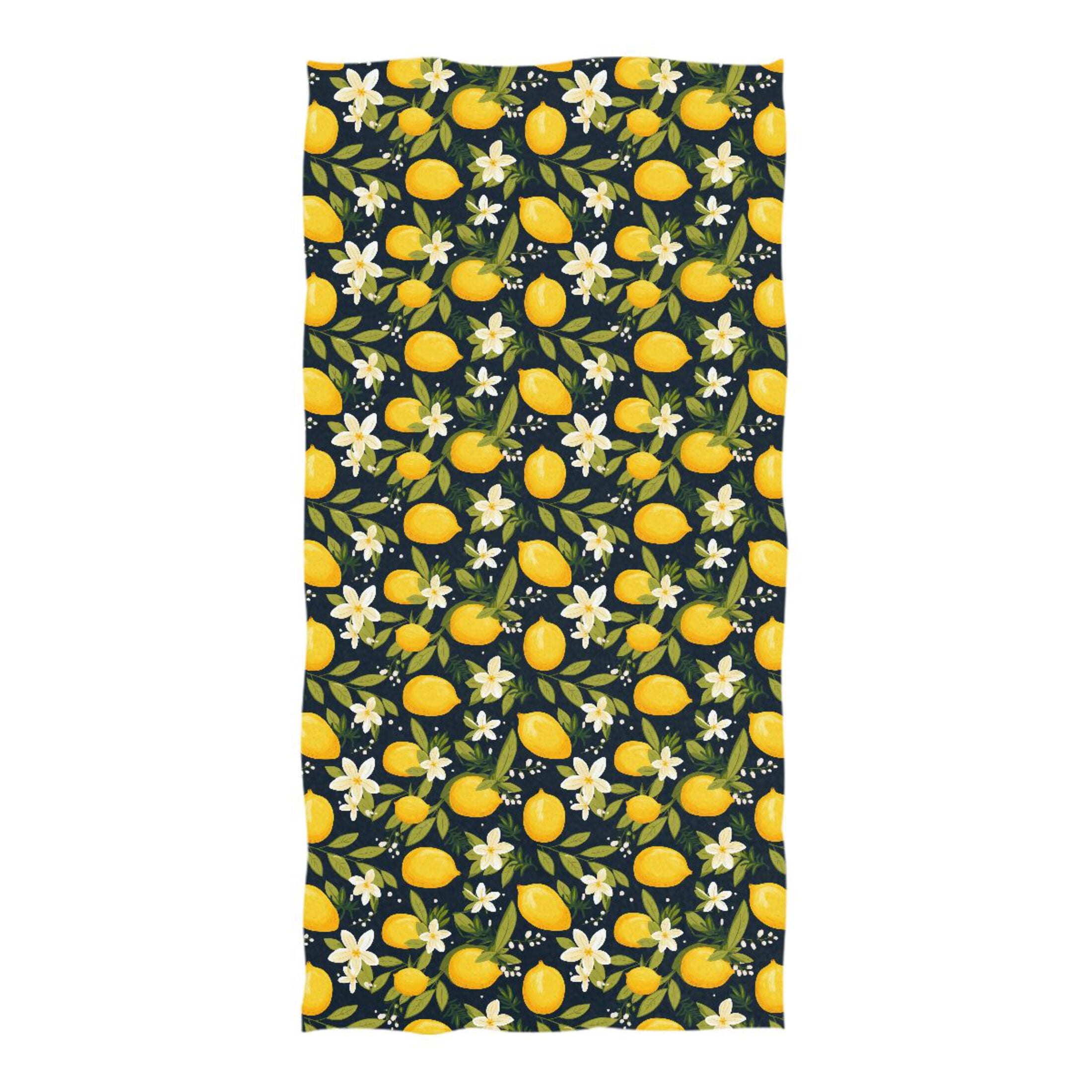 Lemon and Plumeria Flower Beach Towel Oversized 74"x37" Pool Towels ...