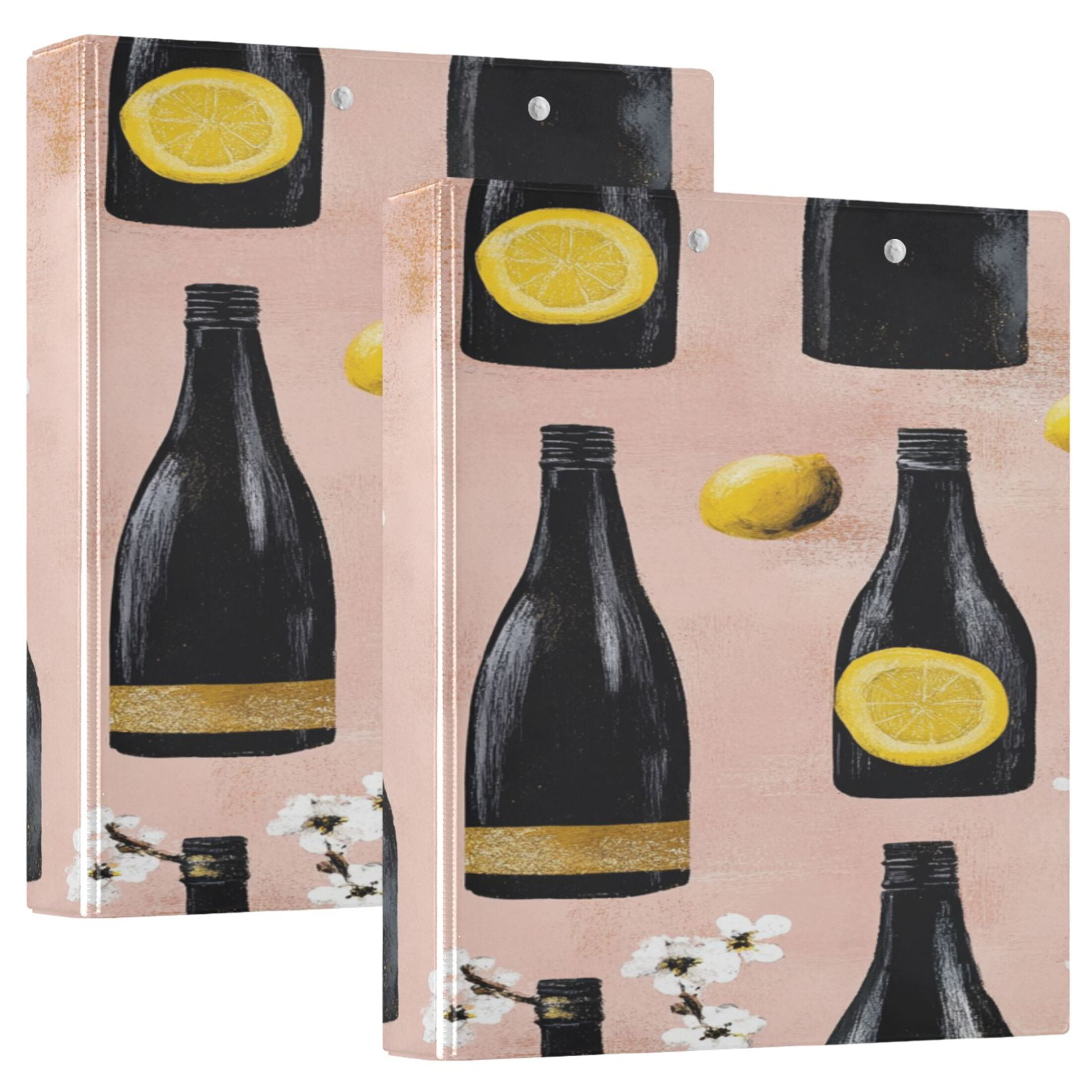 Lemon and Wine 12.4x10.6in PVC Round Ring Binders, 2-Pack, D-Ring 3 ...