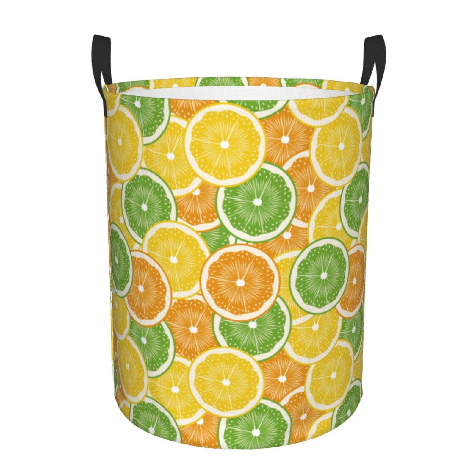 Lemon colorful print Round Laundry Basket, Laundry Hamper with Handle ...
