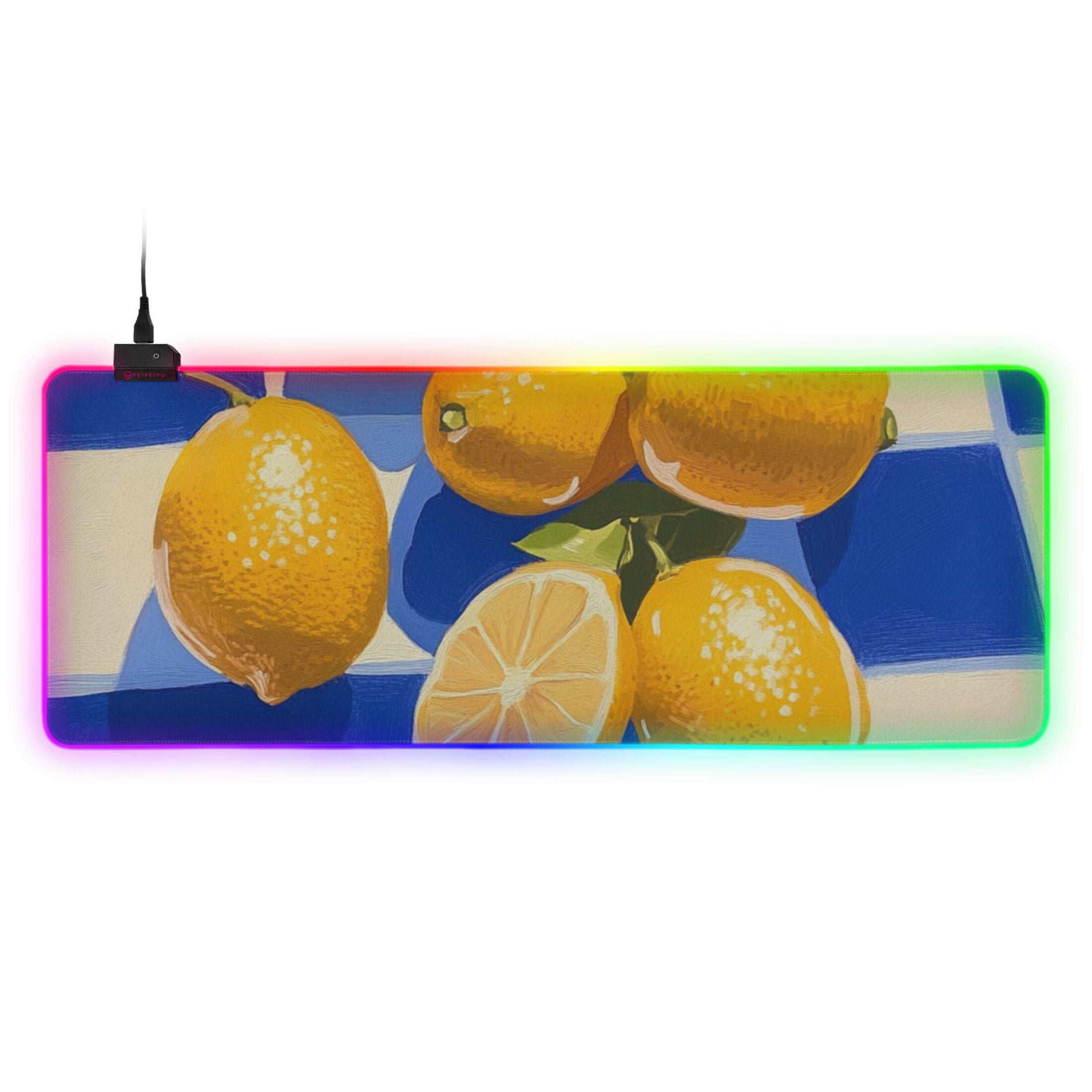 Lemon on Checkered RGB Gaming Mouse Pad Large Keyboard Mat Rubber Base ...