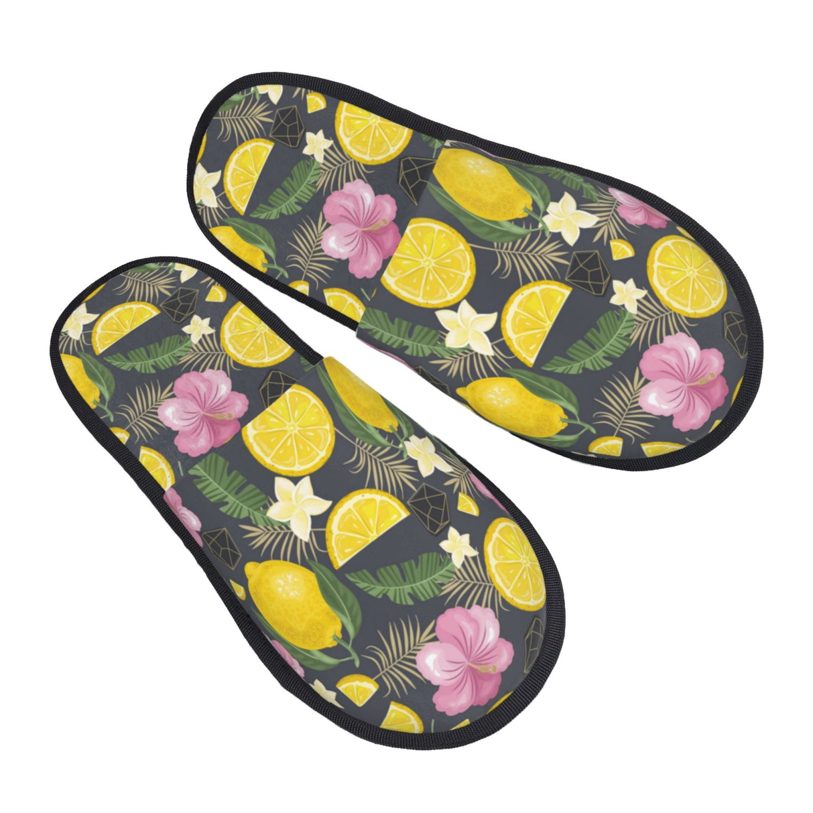 Lemon tropical leaves House Slippers for Women Indoor, Fuzzy Warm Women ...
