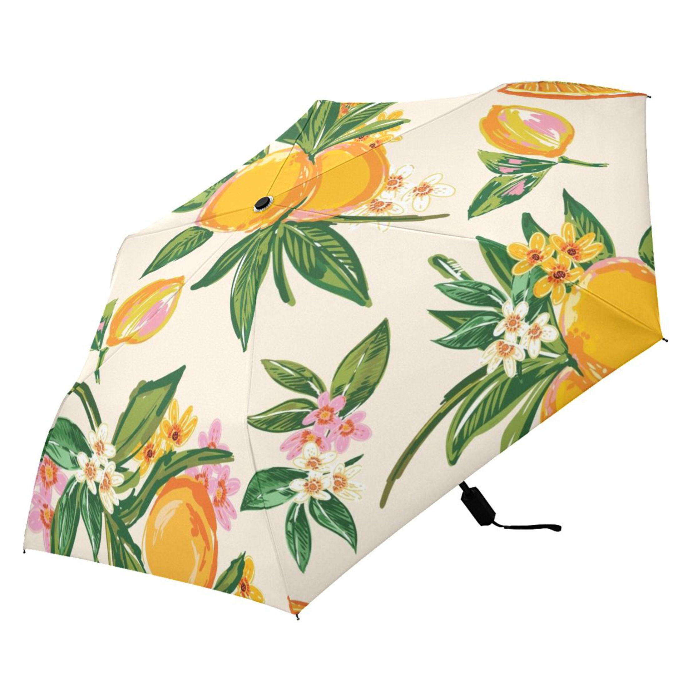 Lemon with Floral Spring Compact Folding Umbrella for Rain Windproof ...