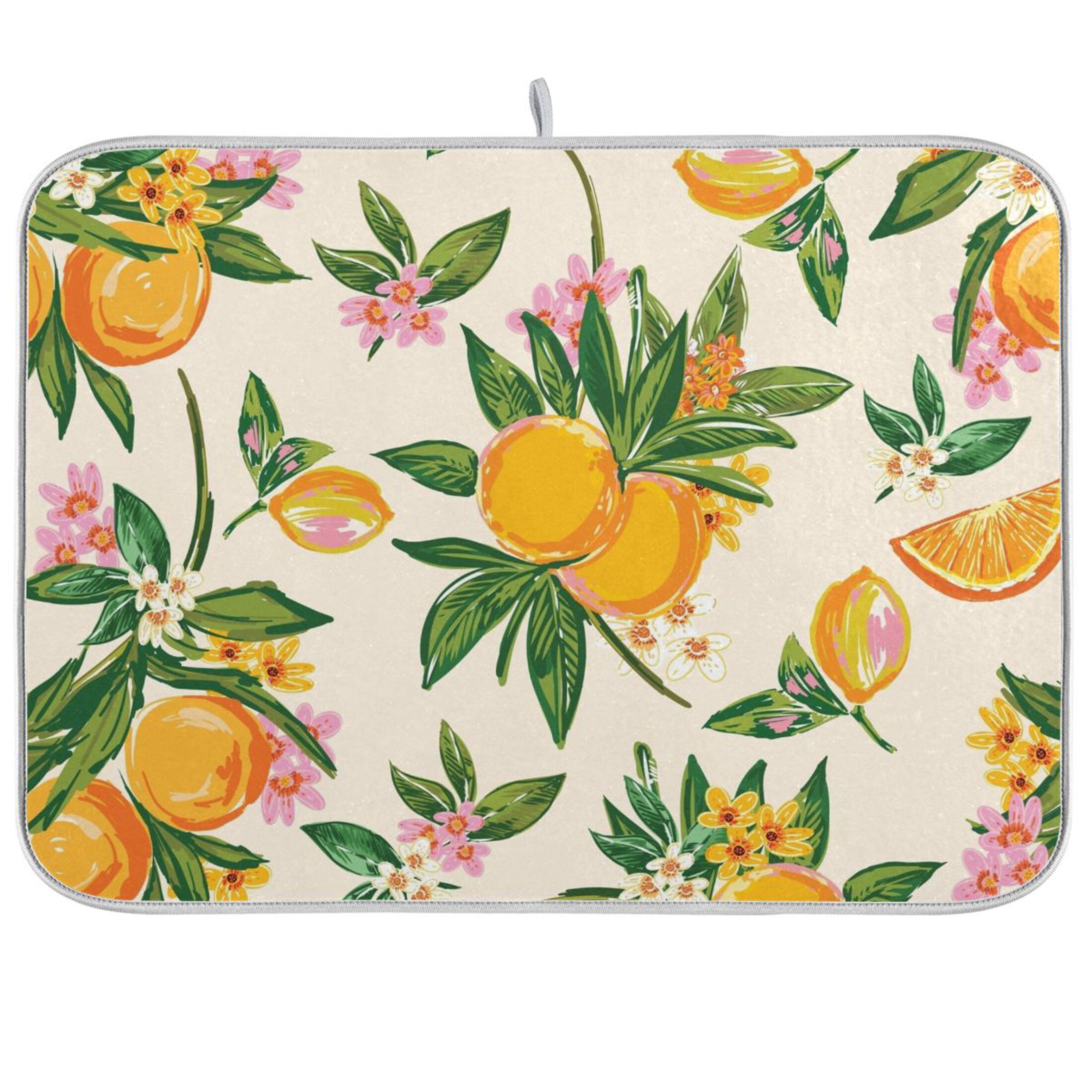 Lemon with Floral Spring Dish Drying Mat Microfiber Kitchen Pad Large ...