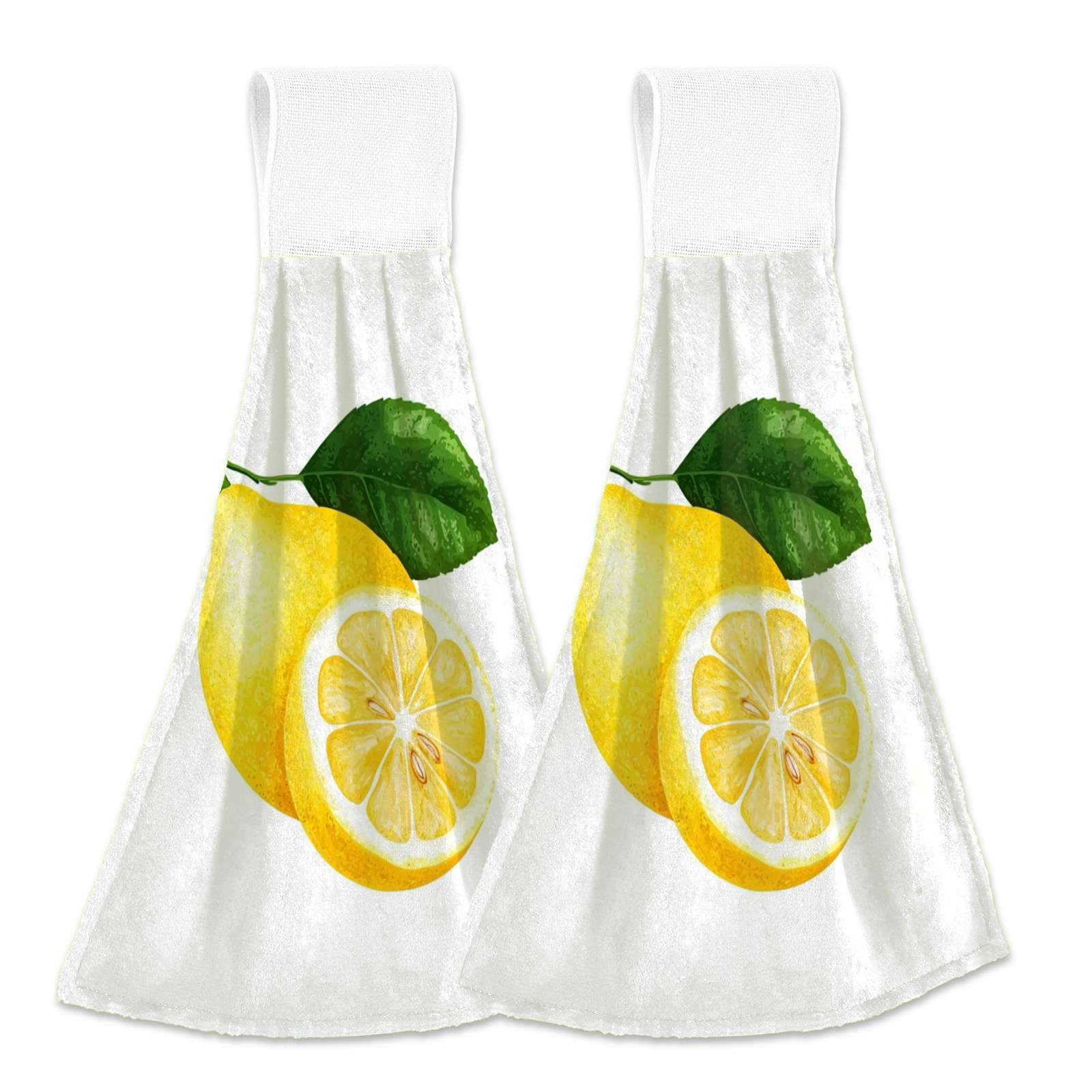 Lemon with Leaf Print Hanging Kitchen Hand Towels Sets with Loop Hand ...