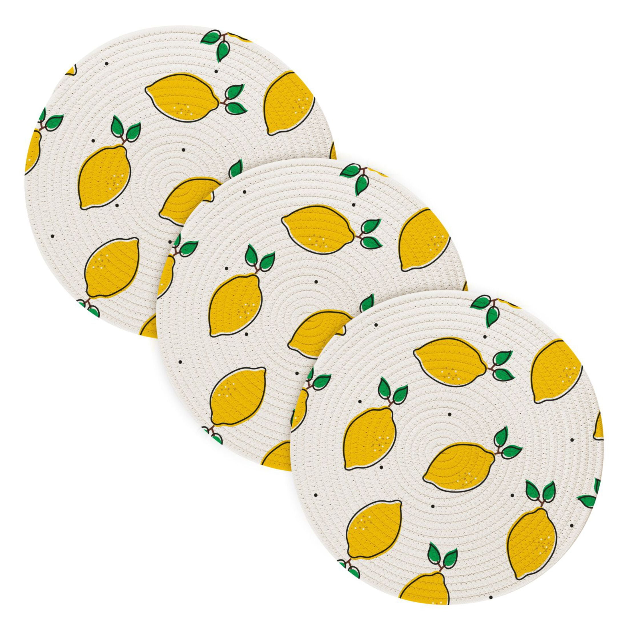 Lemon with Leaves 3 PCs Pot Holders Trivets Kitchen 15" Cotton Pans Hot ...