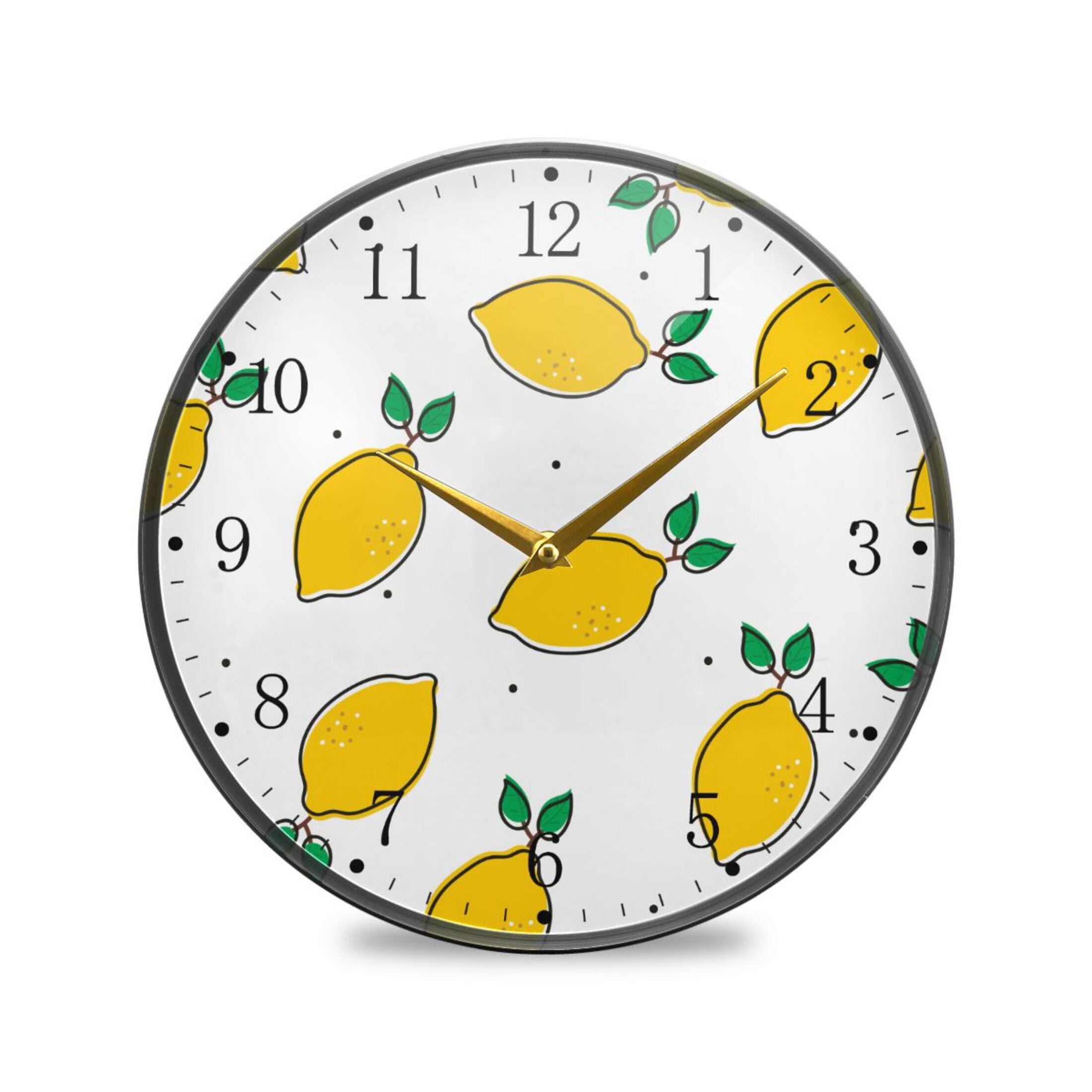 Lemon with Leaves Acrylic Wall Clocks Quiet Round Clock Battery ...