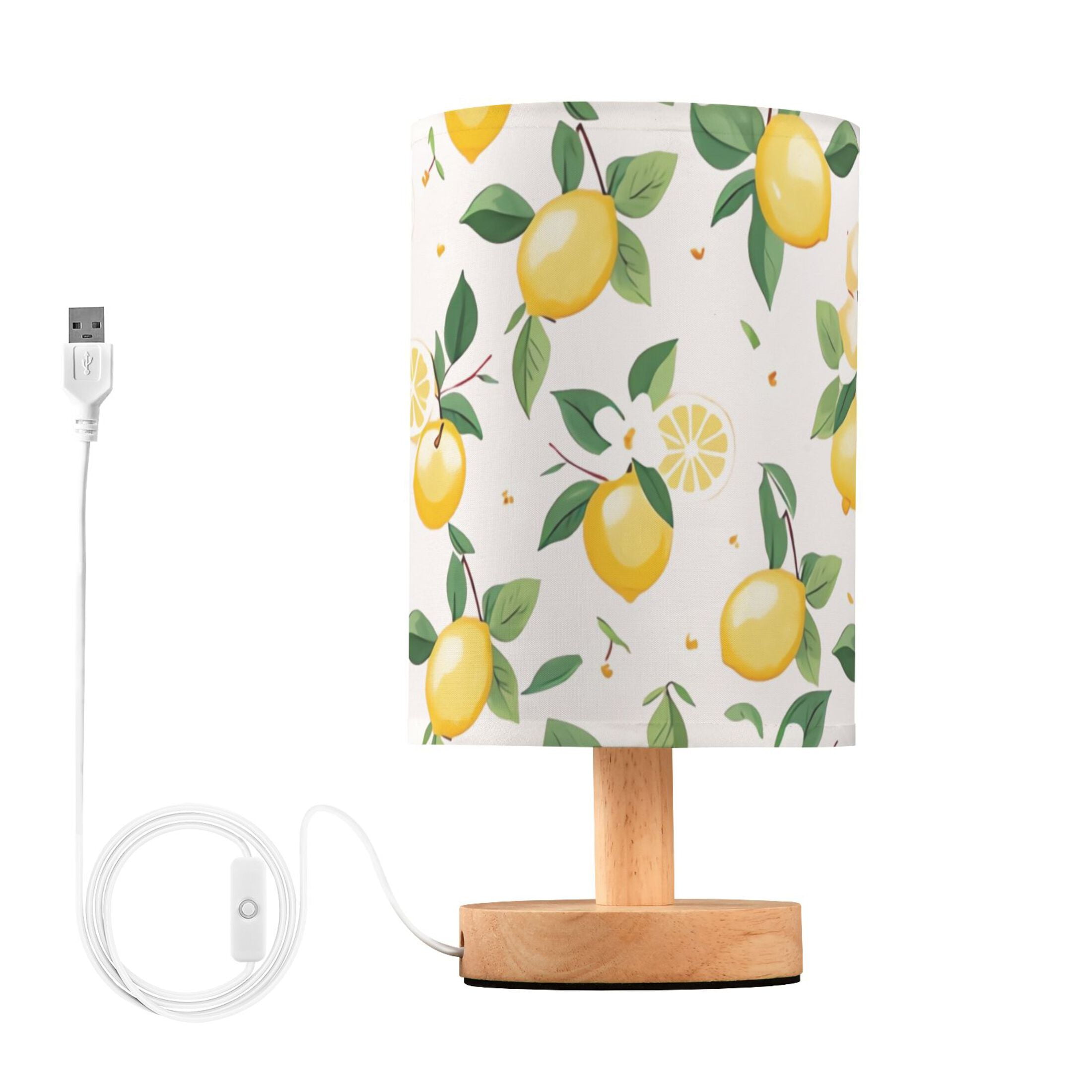 Lemon with Leaves Flowers Bedside Table Lamp LED Warm Lights with USB ...
