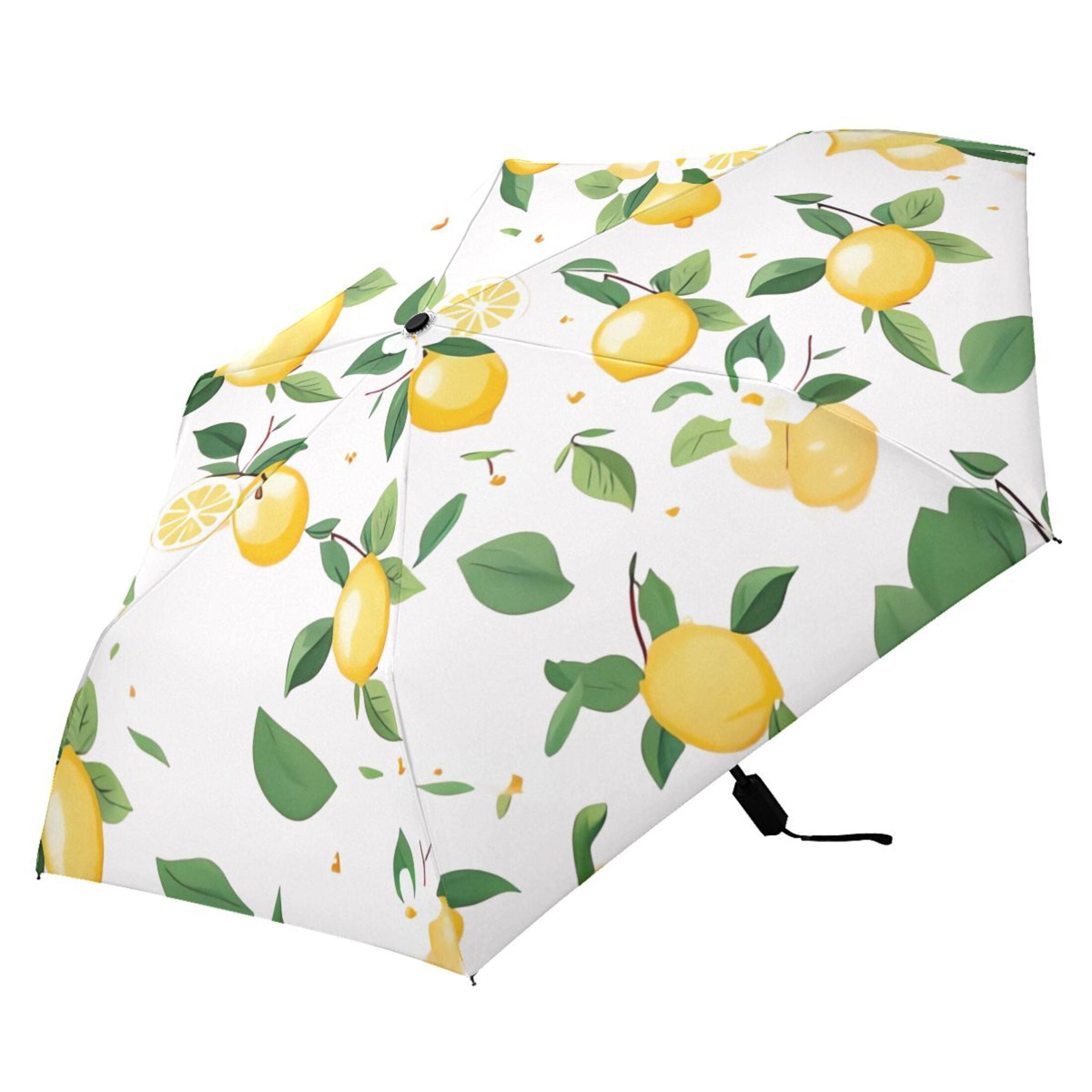 Lemon with Leaves Flowers Compact Folding Umbrella for Rain Windproof ...