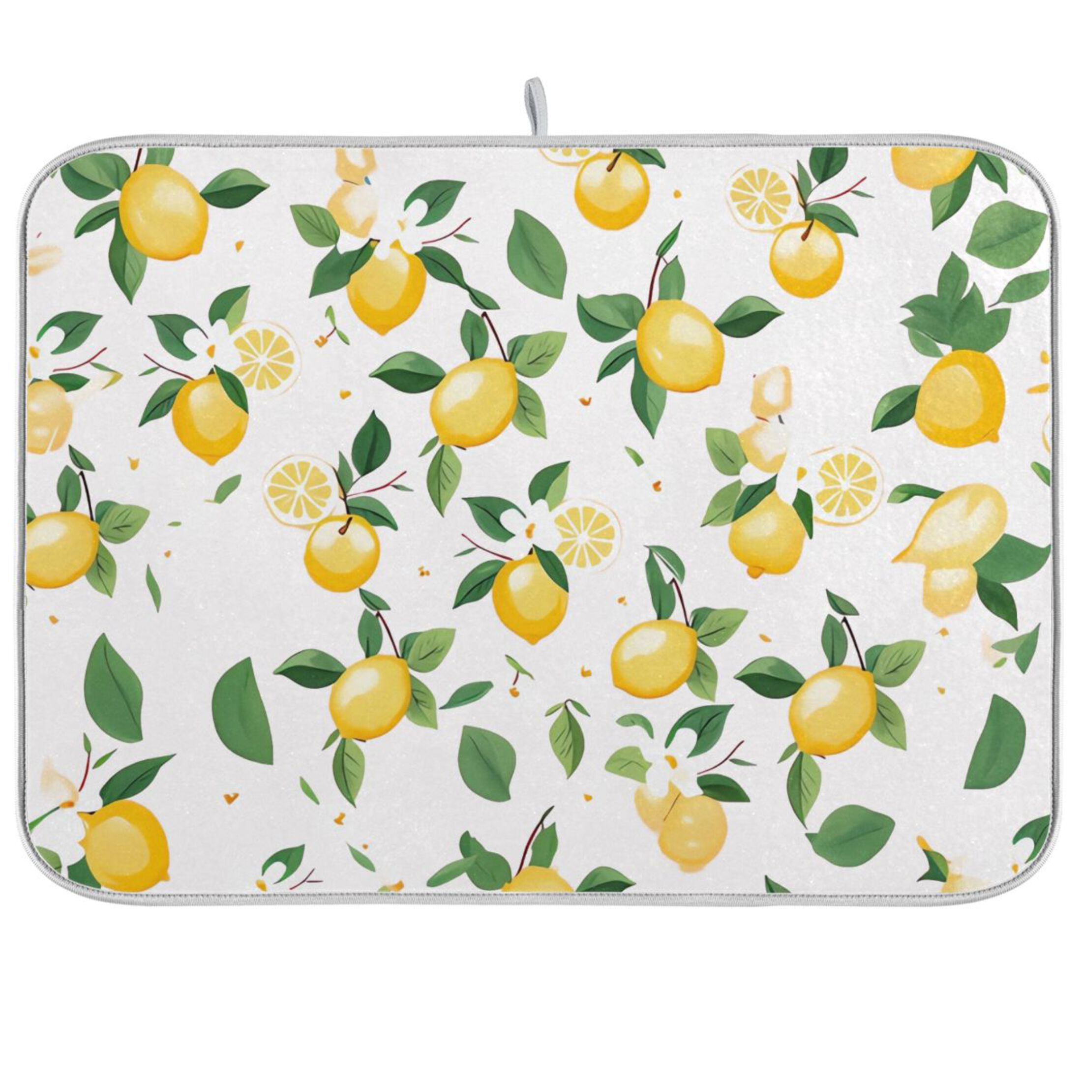 Lemon with Leaves Flowers Dish Drying Mat Microfiber Kitchen Pad Large ...