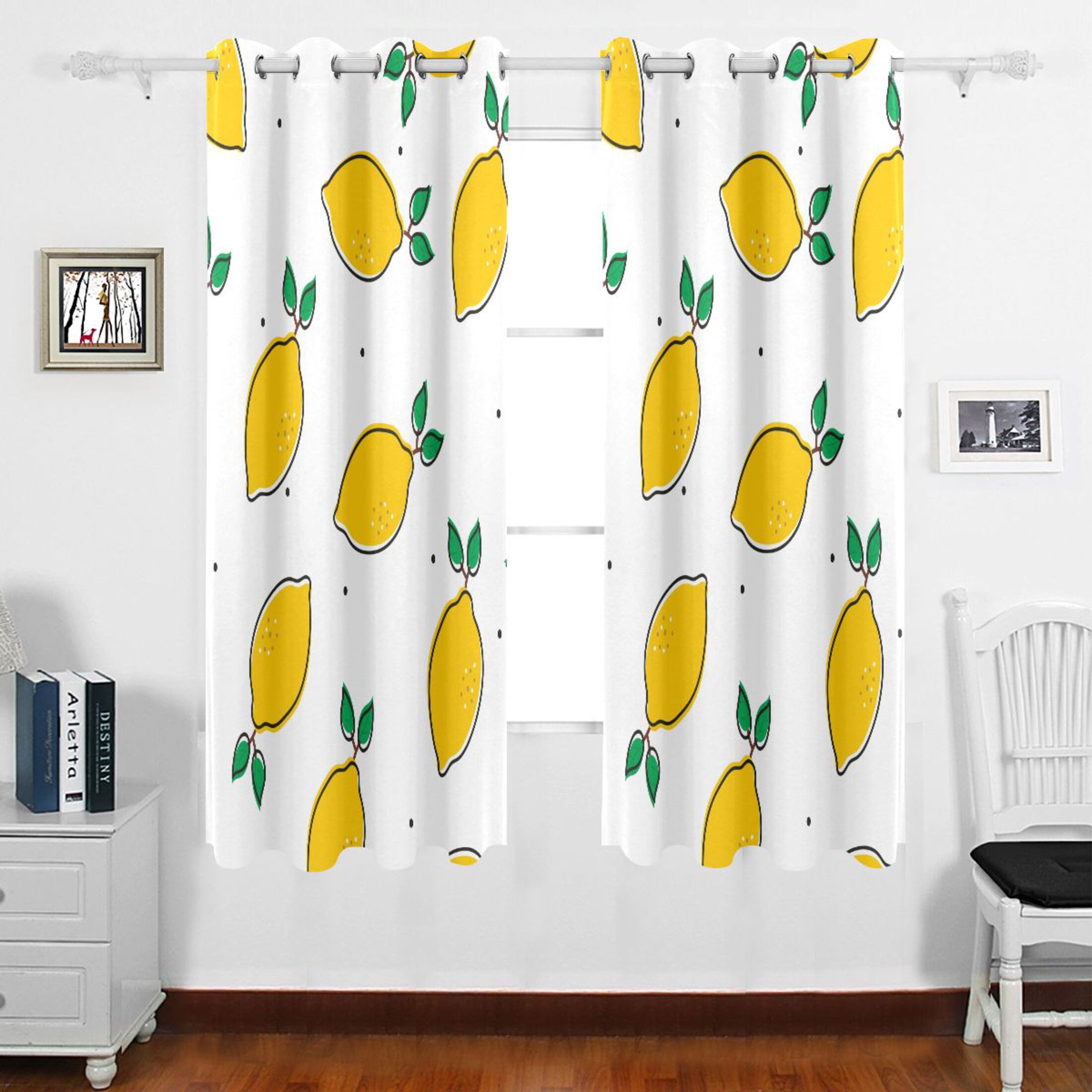 Lemon with Leaves Grommet Blackout Curtains Thermal Insulated Window ...