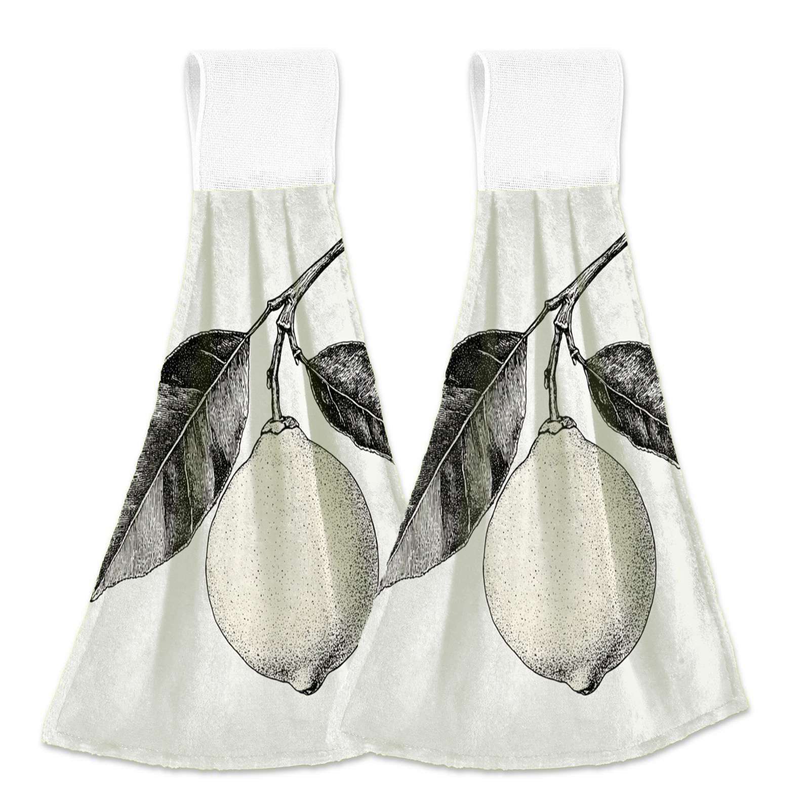 Lemon with Leaves Illustration Hanging Kitchen Hand Towels Sets with ...