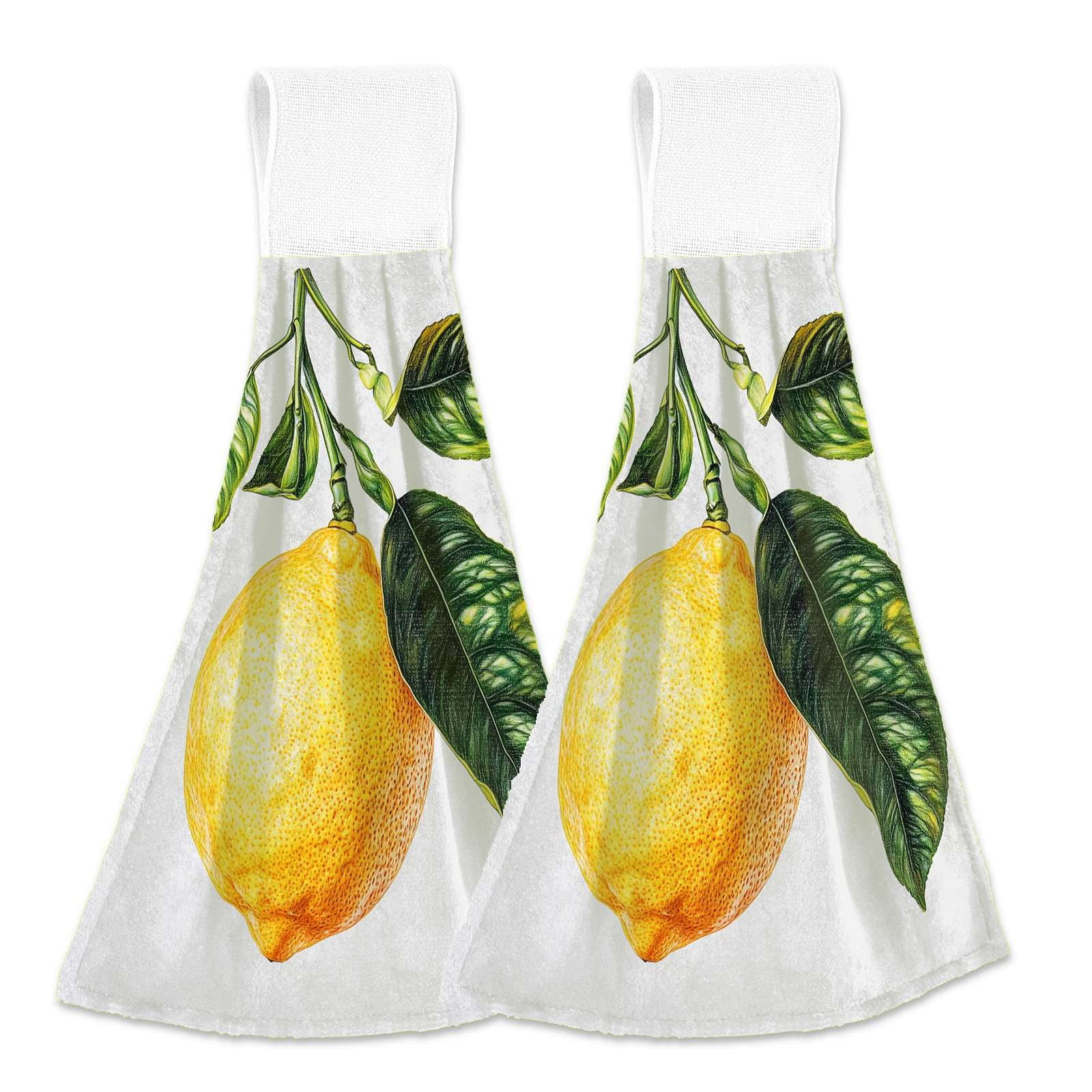 Lemon with Leaves Illustration Hanging Kitchen Hand Towels Sets with ...