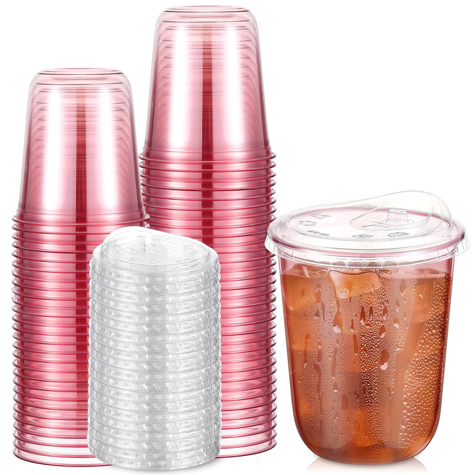 LemonRoad 50 Sets Plastic Cups with Strawless Sip Lids, Thickened Round ...
