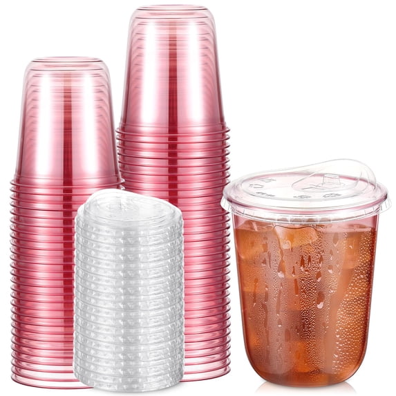 LemonRoad 50 Sets Plastic Cups with Strawless Sip Lids, Thickened Round ...