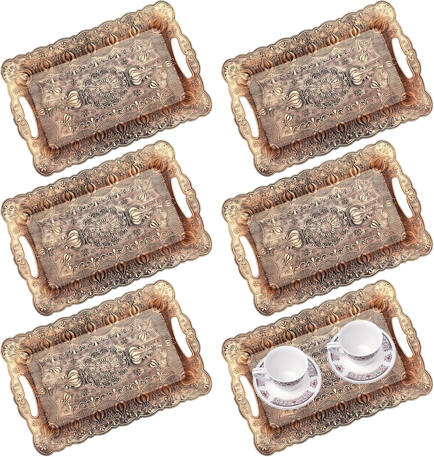 LemonRoad 6 Packs Plastic Old Gold Serving Trays with Handles 17 x 11 ...