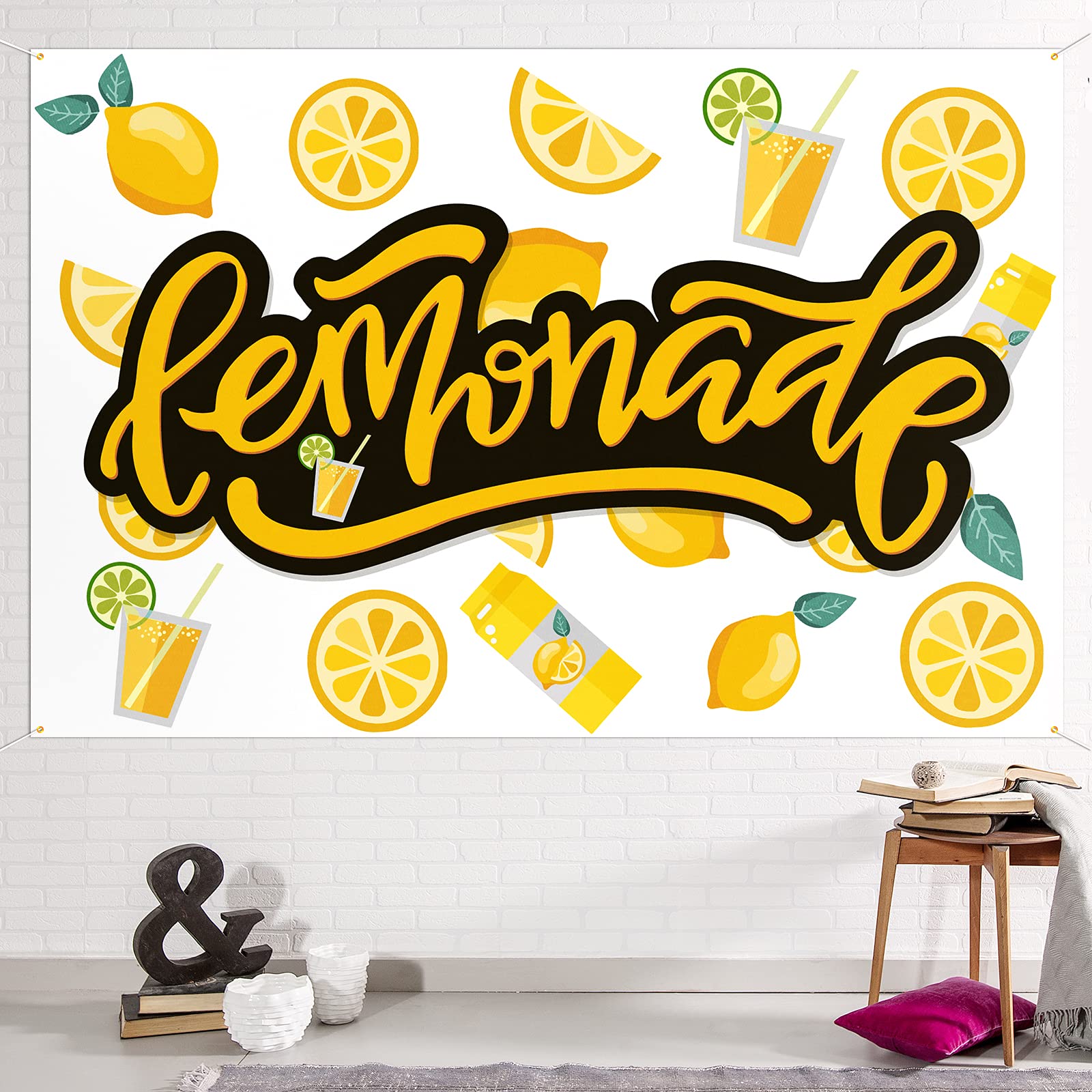 Lemonade Backdrop Banner Decor White - Lemon Party Theme Decorations ...