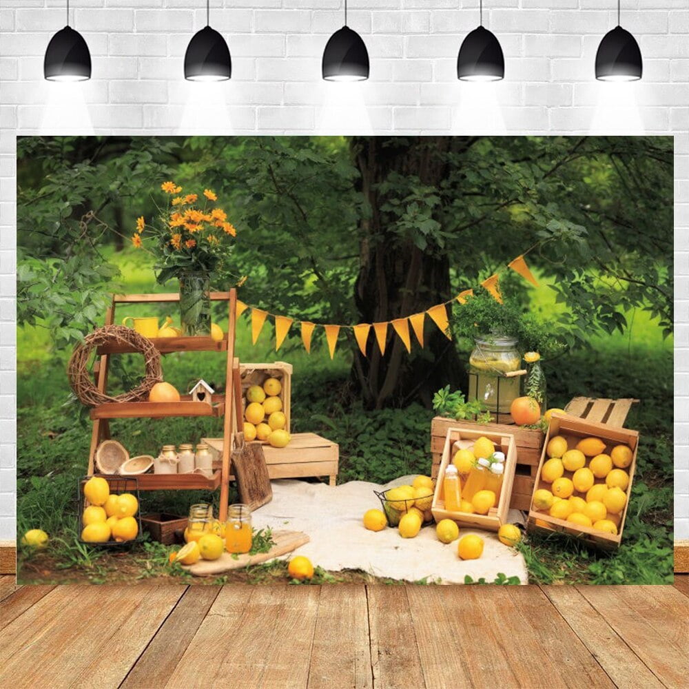 Lemonade Chart Backdrop Kids Birthday Party Green Grass Lawn Tree Lemon ...