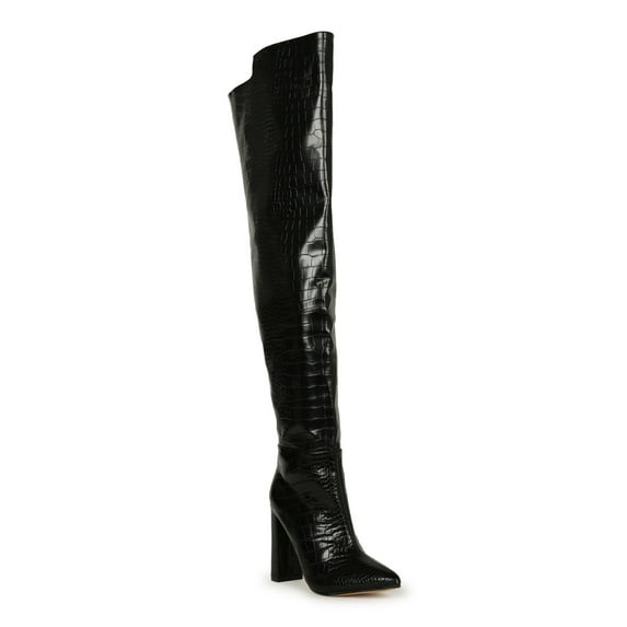 Lemonade Croc Embossed Pointy Toe Chunky Heel Thigh High Boot 20368 ...