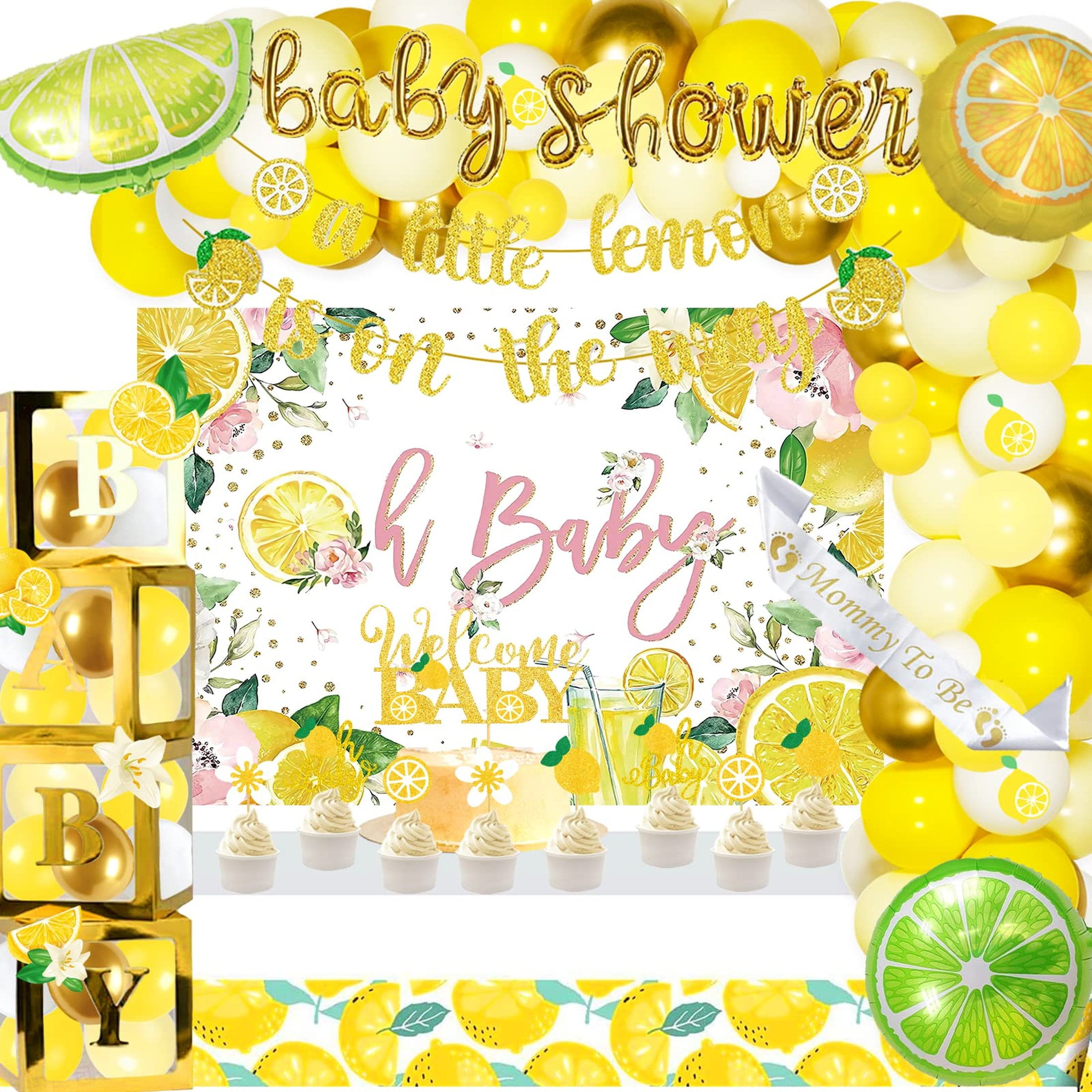 Lemonade Dreams Baby Shower Kit - 137 Piece Set with Balloon Garland, Glitter Banner, Cake ...