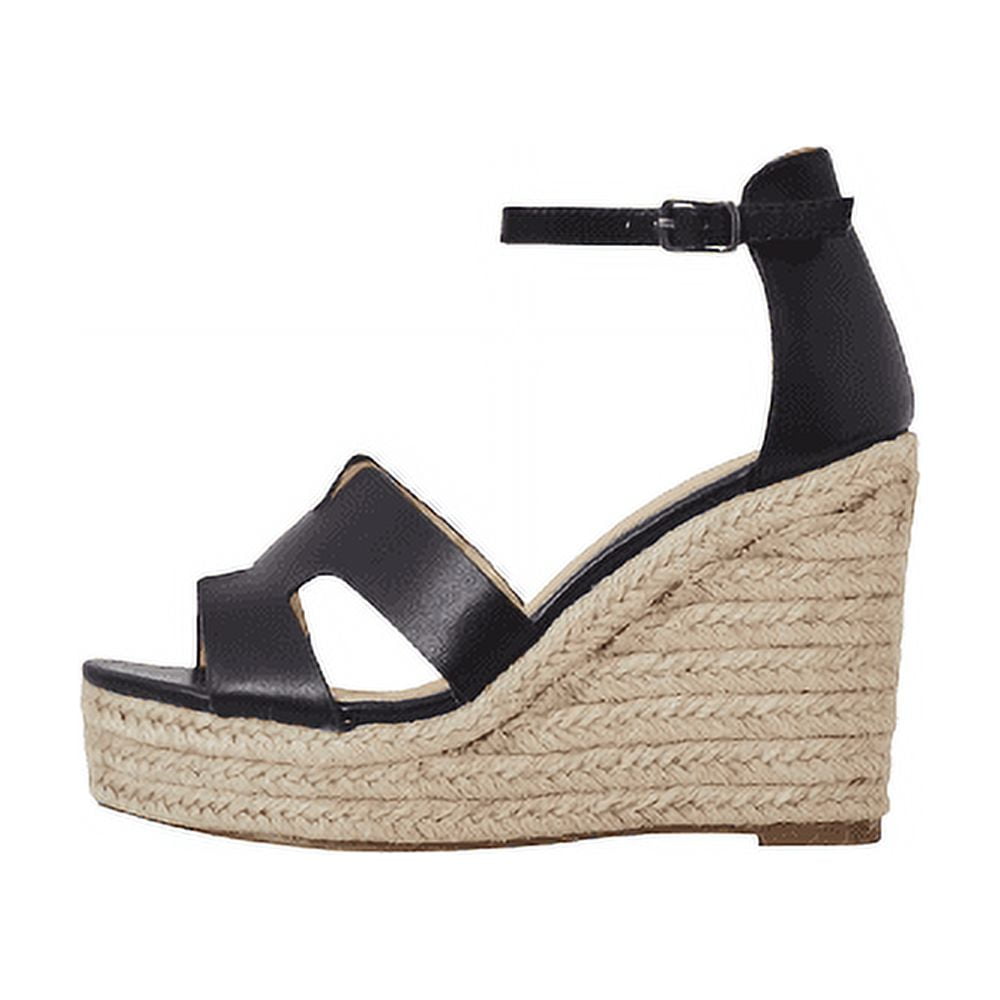 Lemonade Kayson Black H Vamp Ankle Strap Platform Wedge Espadrille ...