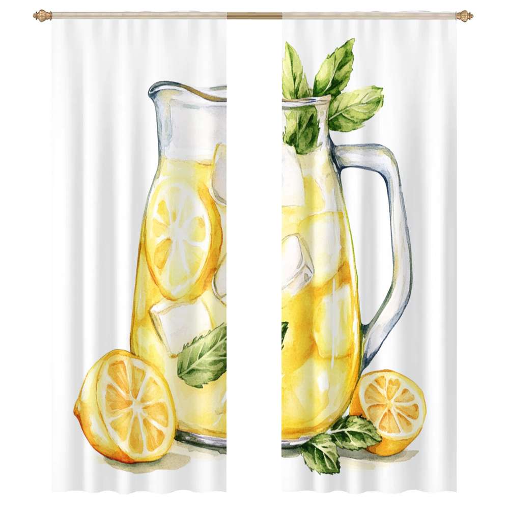 Lemonade Pitcher With Mint And Lemons Sheer Voile Curtain Window Tulle ...