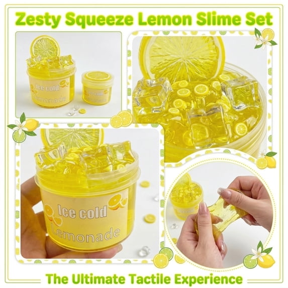 Lemonade Slime Set with Ice Cube Charms,Clear Yellow Sensory Putty ...