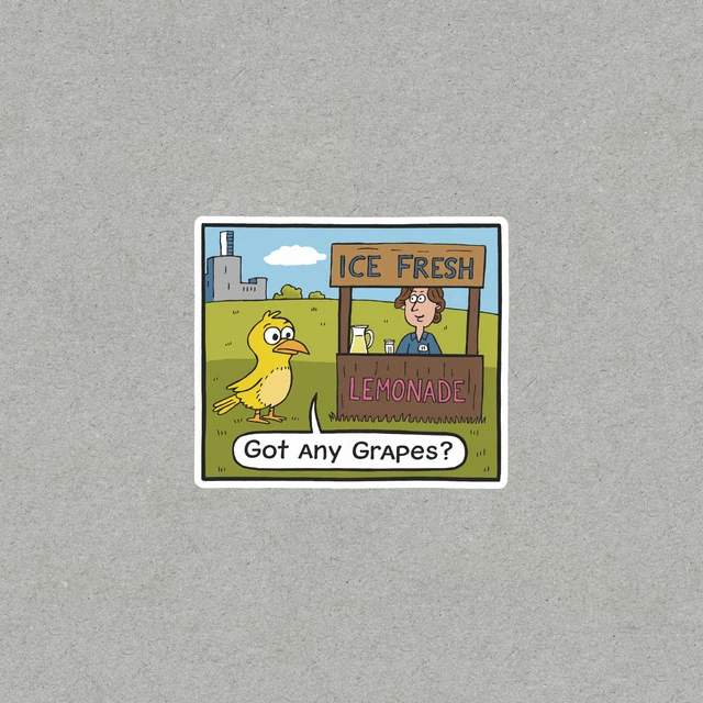 Lemonade Stand Sticker - Cute Bird Asks For Grapes Cartoon Decalphone ...