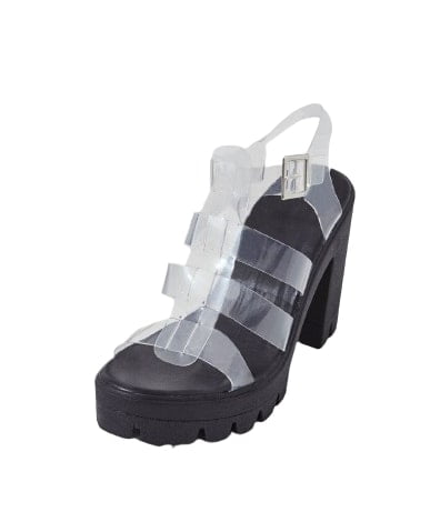 Lemonade Toffee Black Platform Clear Straps Ankle Buckle Block Heel ...