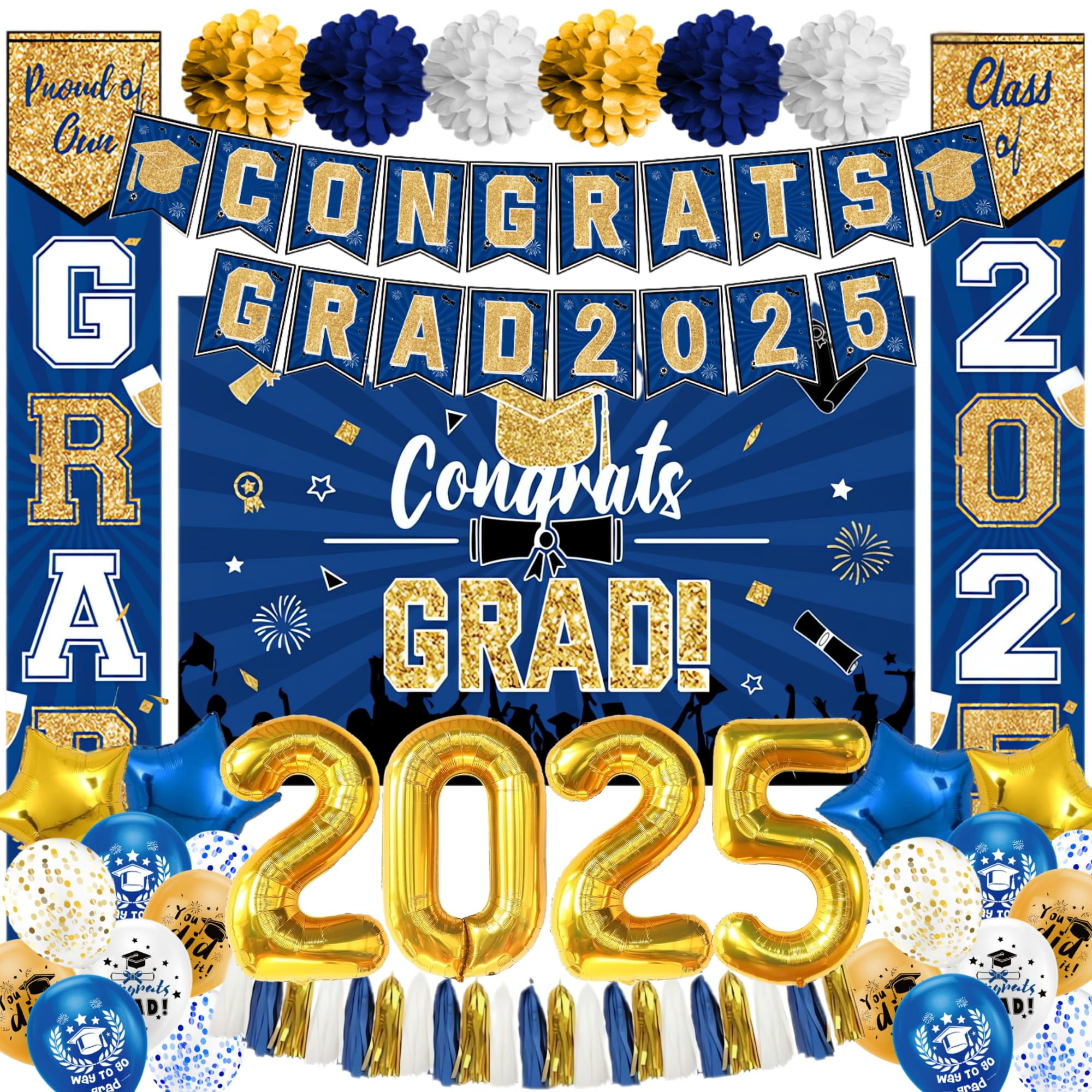 Lemoneon Class of 2025 IFF17 Graduation Decorations Blue & Gold Party ...
